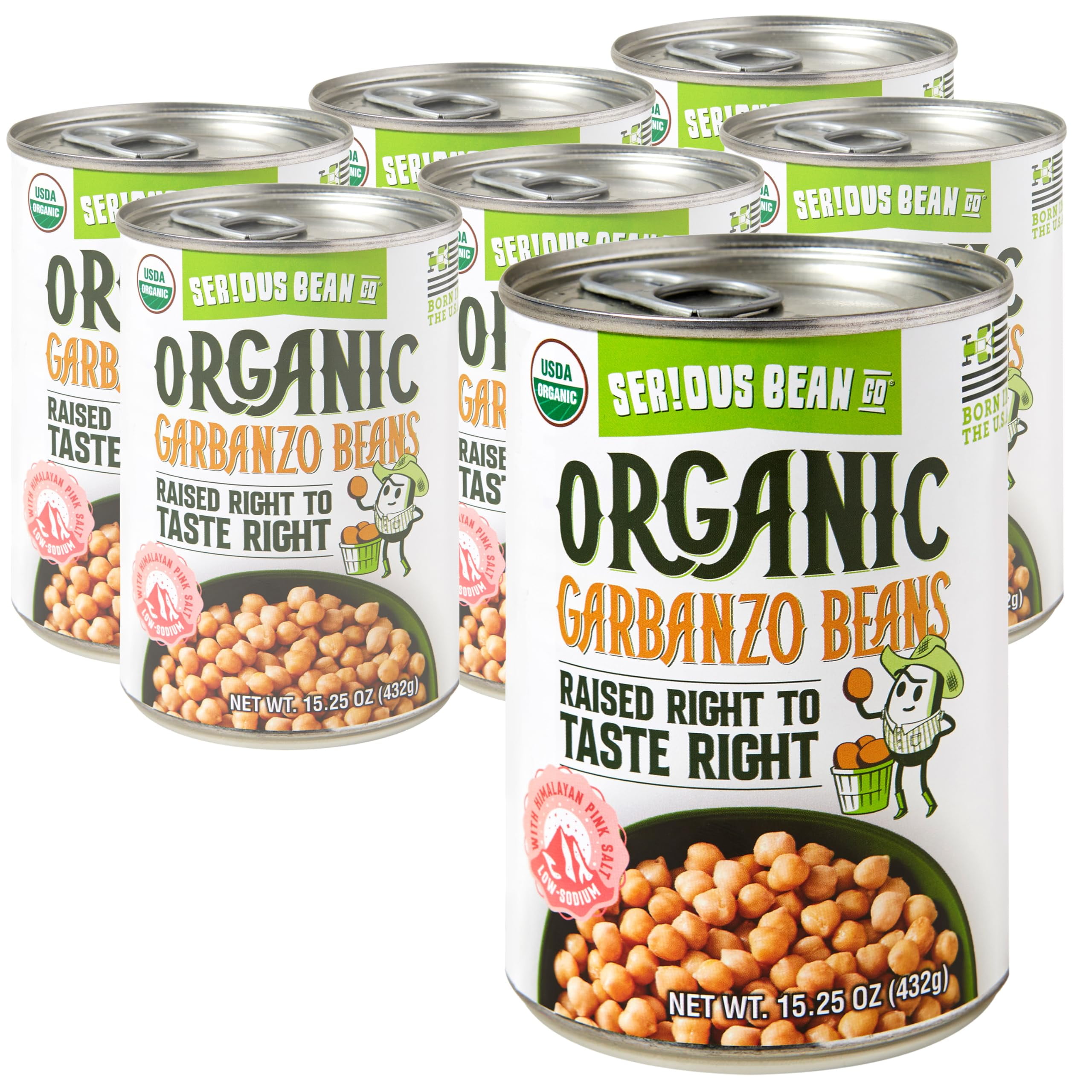 SERIOUS Bean Co AJH3 Organic Garbanzo Beans with Himalayan Pink Salt, 6 ...