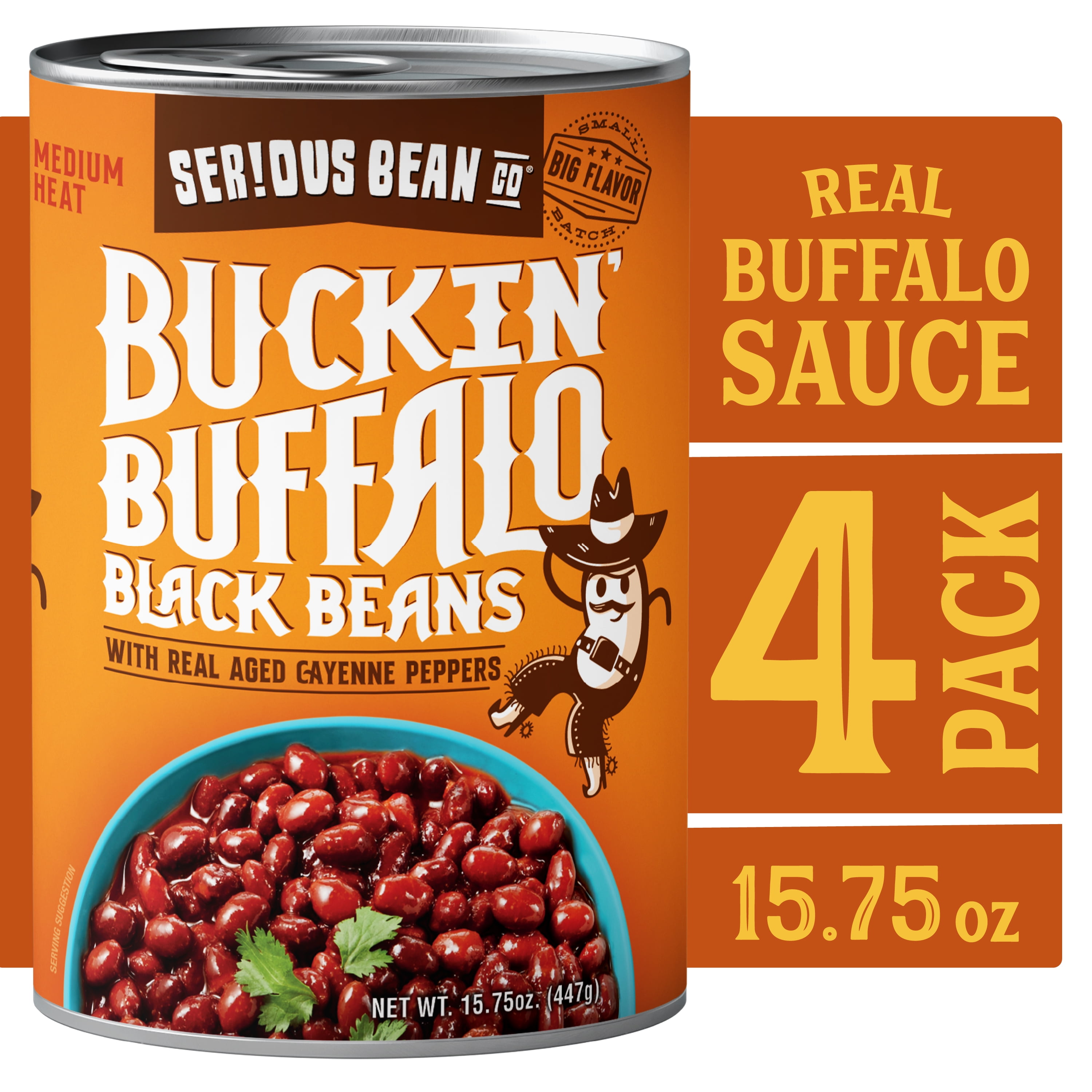 SERIOUS Bean Co Buckin' Buffalo Black Beans, 4-pack of 15.75 Oz Cans ...