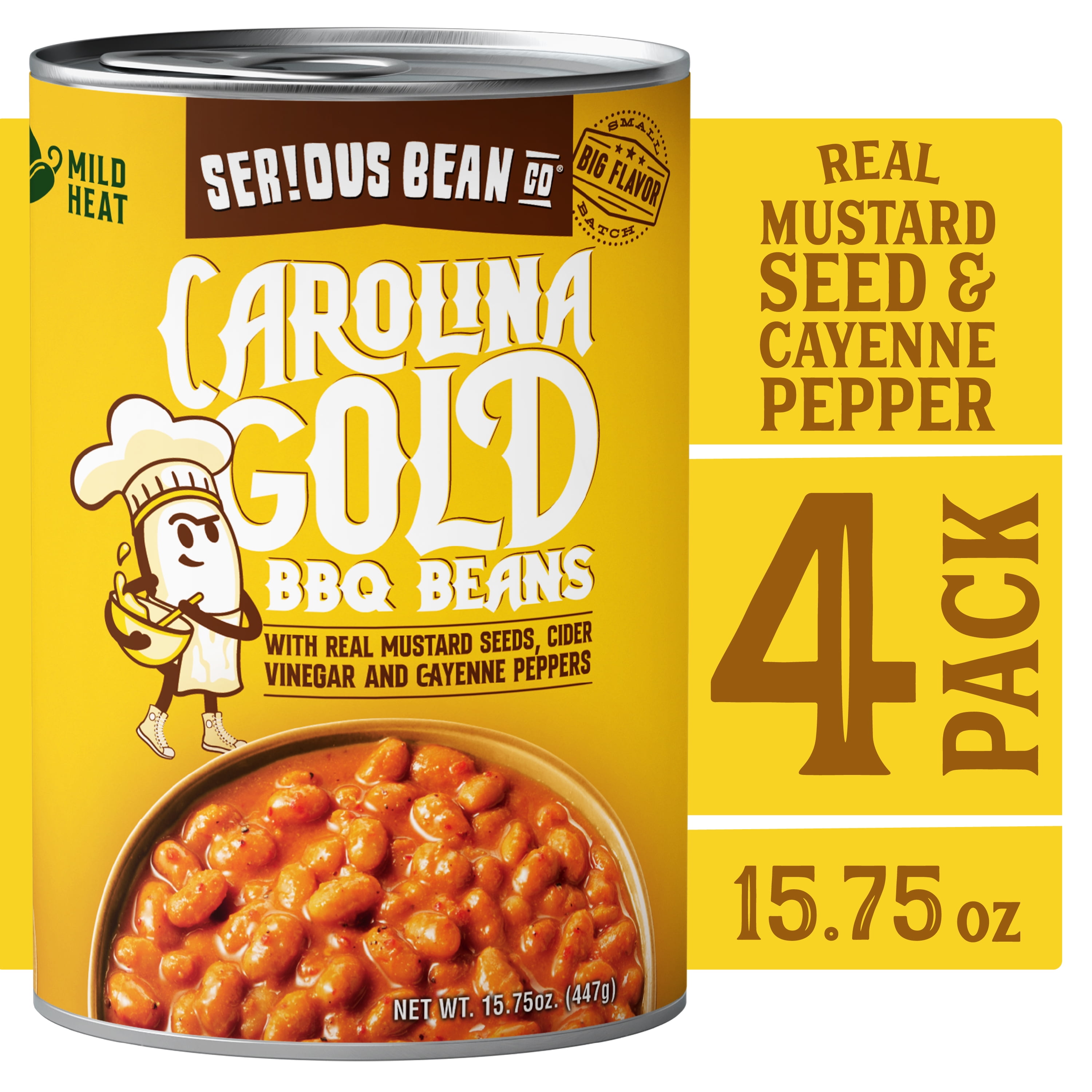 SERIOUS Bean Co Carolina Gold BBQ Beans, 4-pack of 15.75 Oz Cans ...
