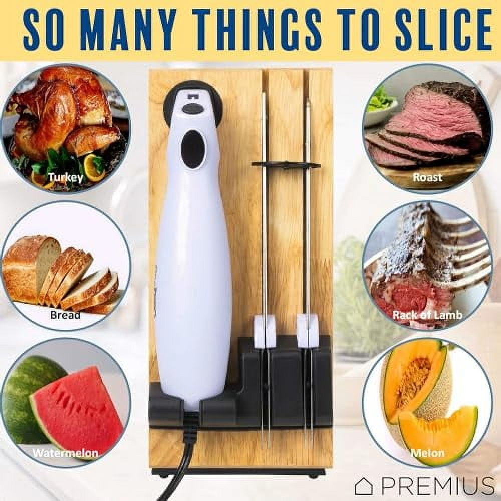 SERRATED CARVING ELECTRIC KNIFE SET By Chef PRO, With Wooden Storage ...