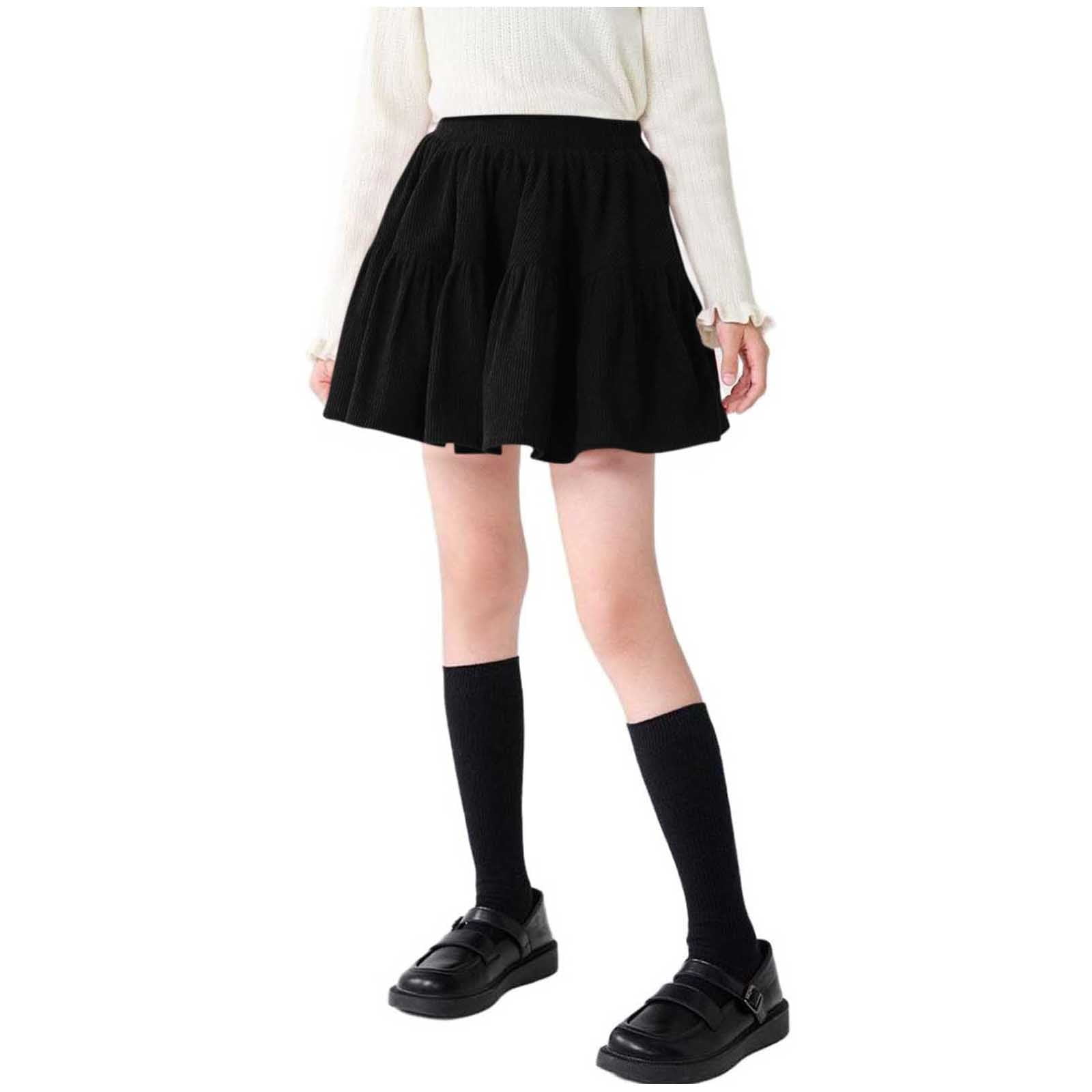SERTG Girls Solid Color Elastic Waist School Uniform Skirt Fall ...