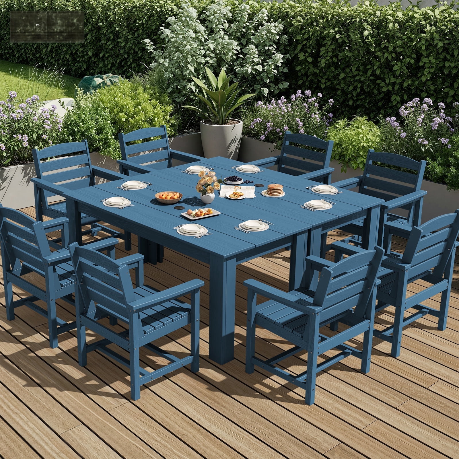 SERWALL 10-Piece Outdoor Dining Set, 2 Rectangle 59" Dining Tables with ...