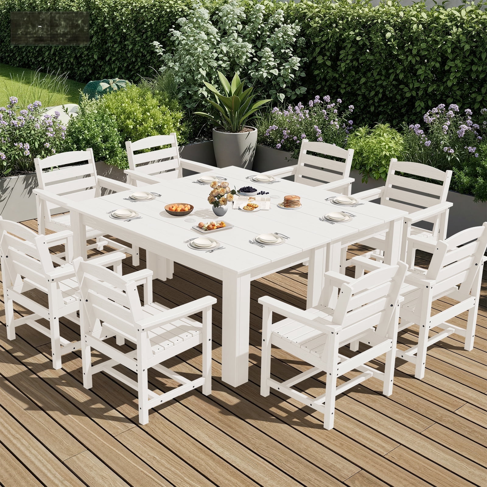 SERWALL 10-Piece Outdoor Dining Set, 2 Rectangle 59" Dining Tables with ...