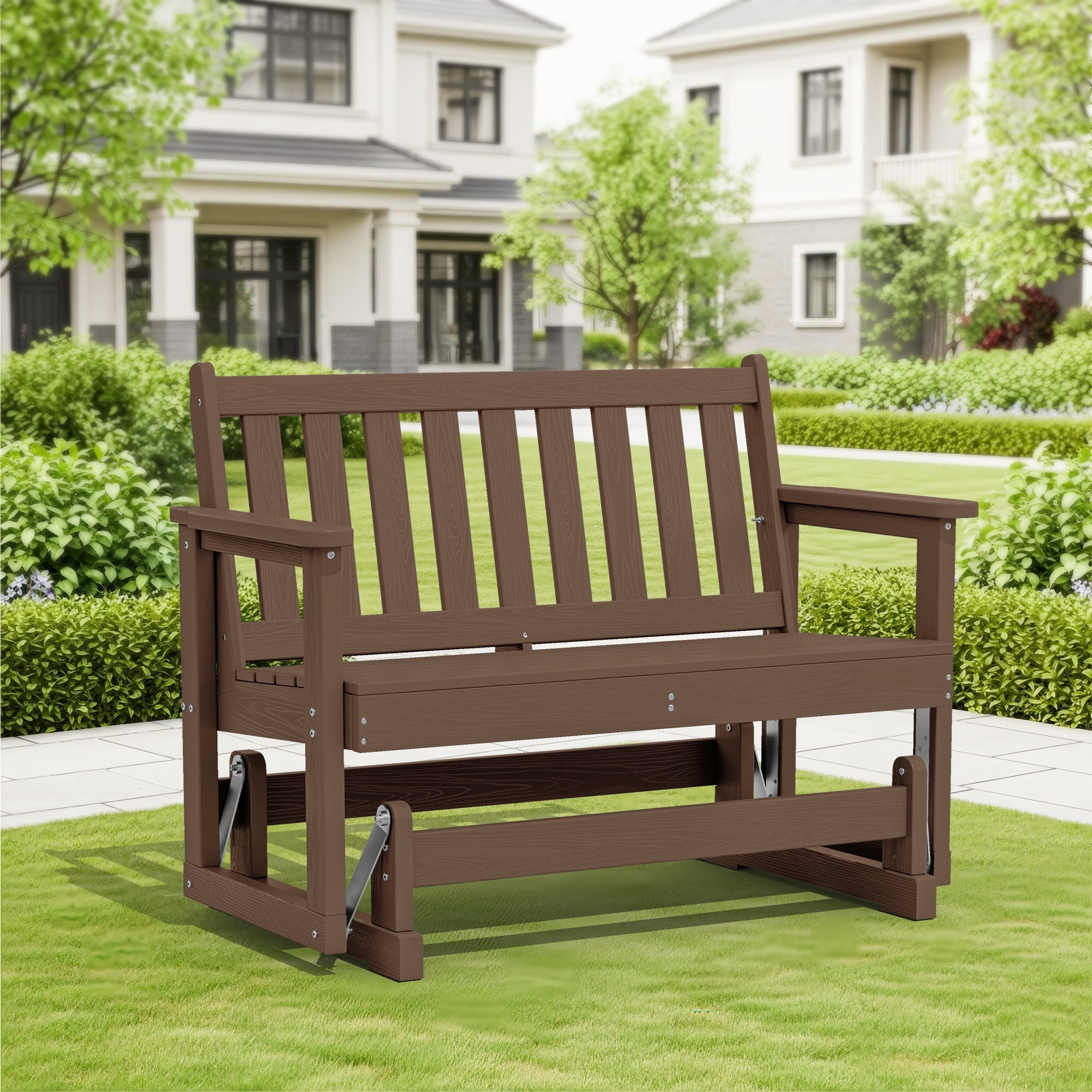SERWALL Outdoor Glider Bench 2 Person, HDPE Material Weather-Resistant ...