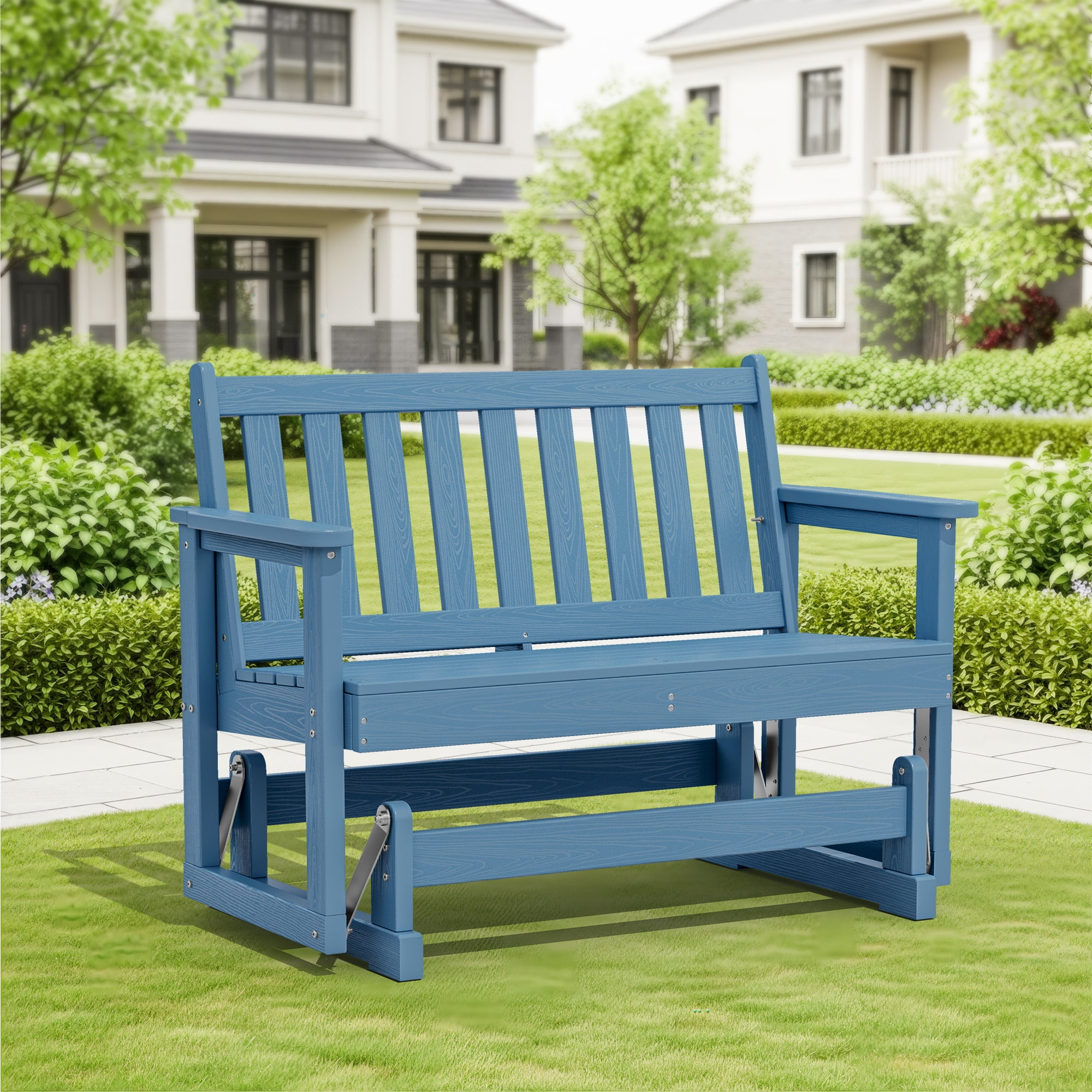 SERWALL Outdoor Glider Bench 2 Person, HDPE Material Weather-Resistant ...