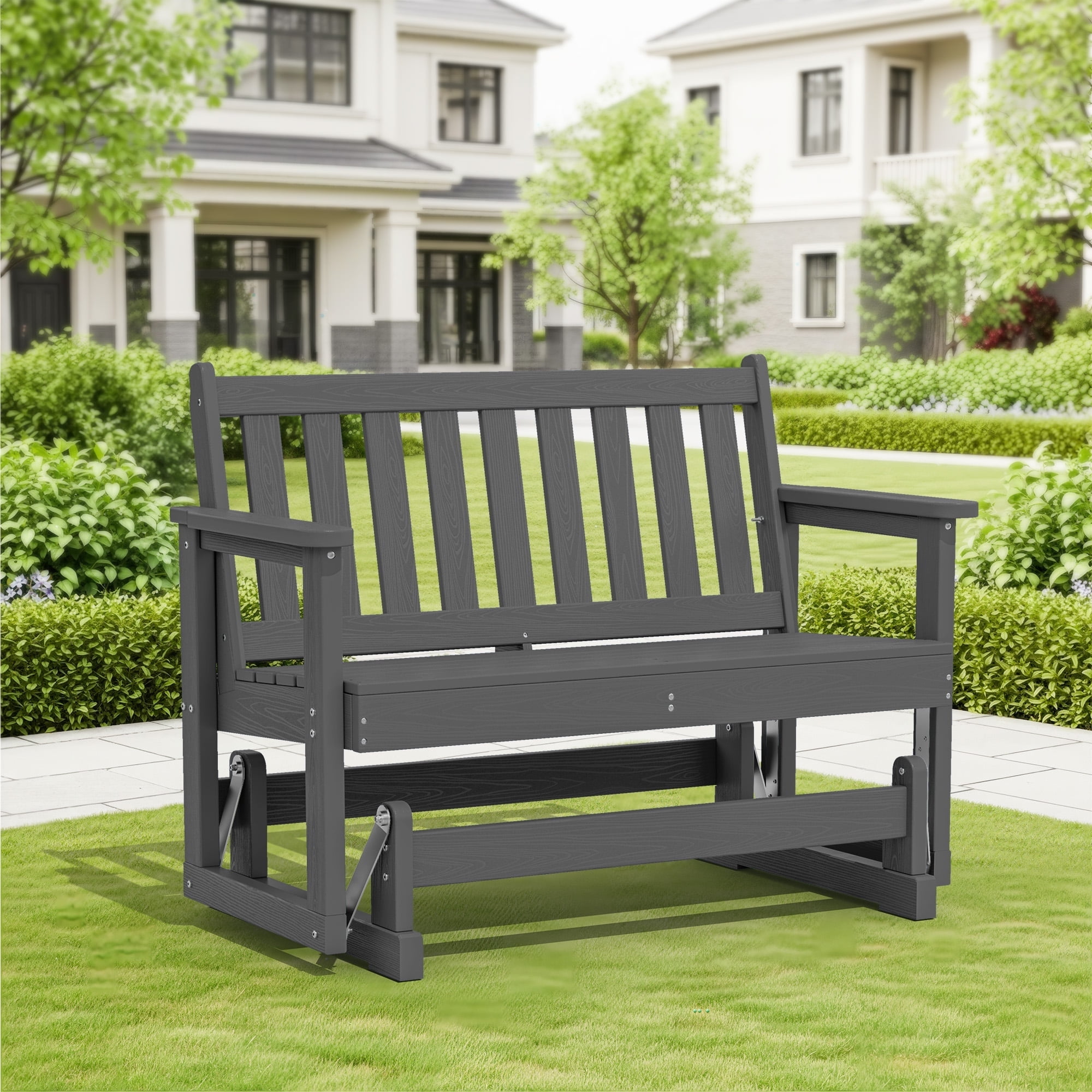 SERWALL Outdoor Glider Bench 2 Person, HDPE Material Weather-Resistant ...
