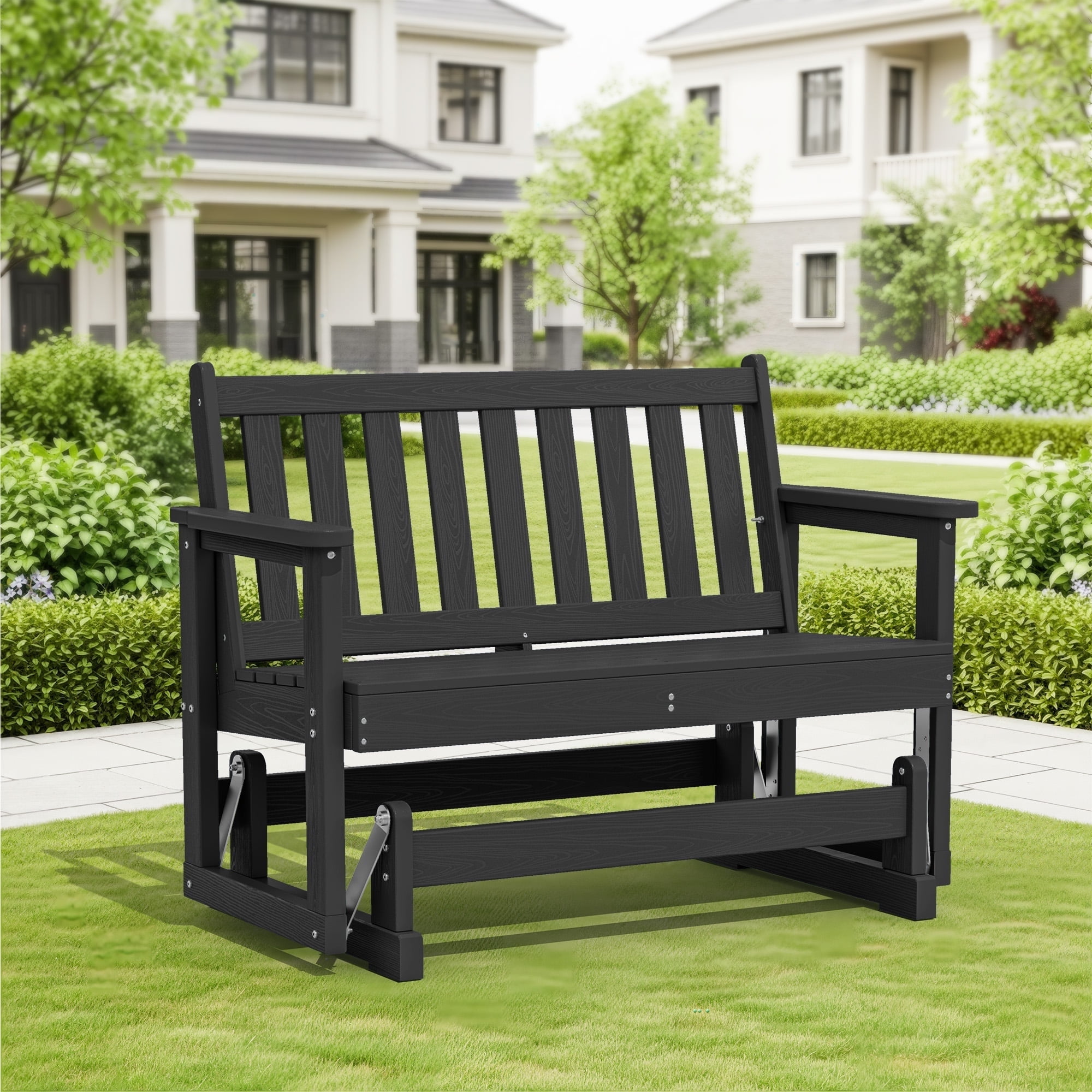 SERWALL Outdoor Glider Bench 2 Person, HDPE Material Weather-Resistant ...