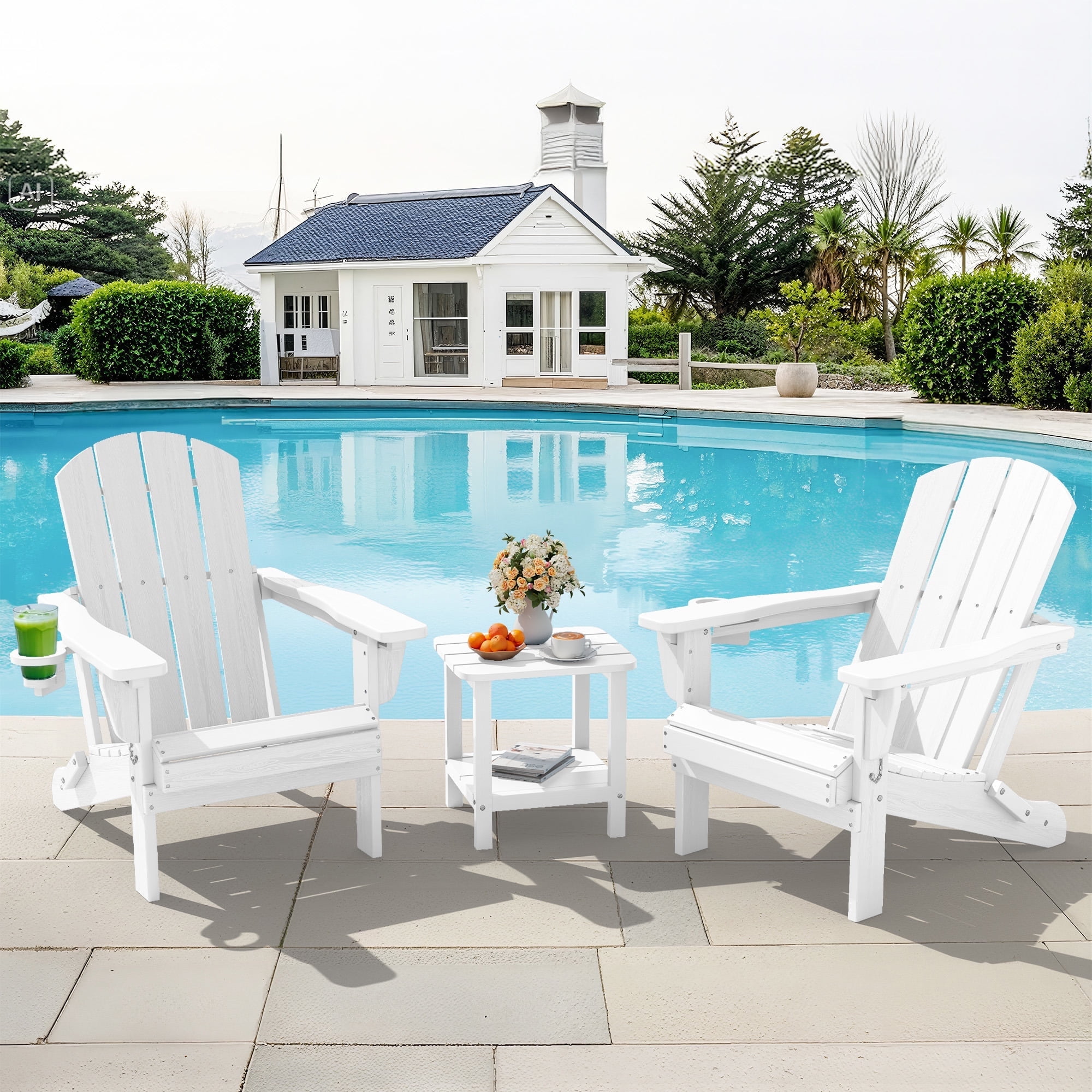 SERWALL 3PC Adjustable Folding Adirondack Chair and Double Side Table ...