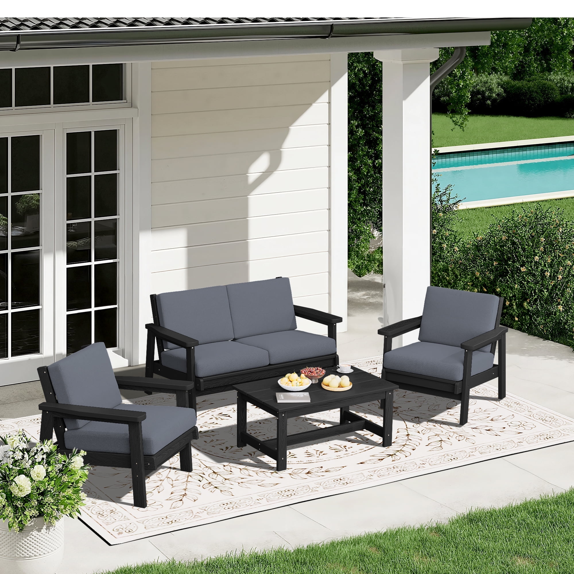 SERWALL 5 Pieces Outdoor HDPE Patio Furniture Sets, Conversation Sets ...