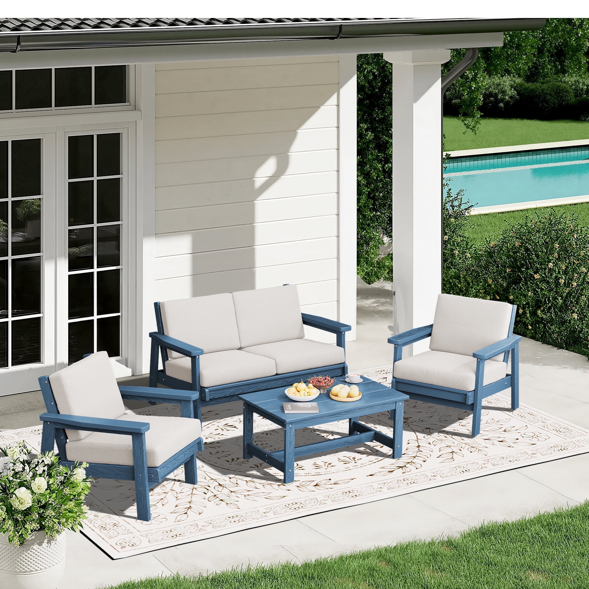 SERWALL 4 Pieces Outdoor HDPE Patio Furniture Sets, Conversation Sets ...