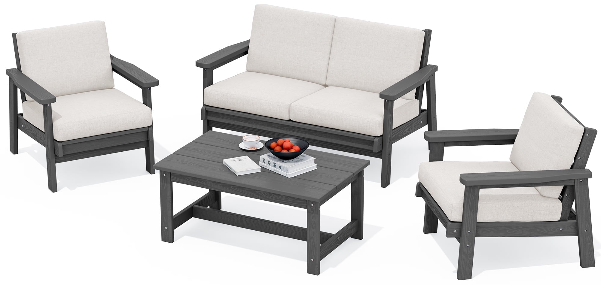 SERWALL 4 Pieces Outdoor HDPE Patio Furniture Sets, Conversation Sets ...