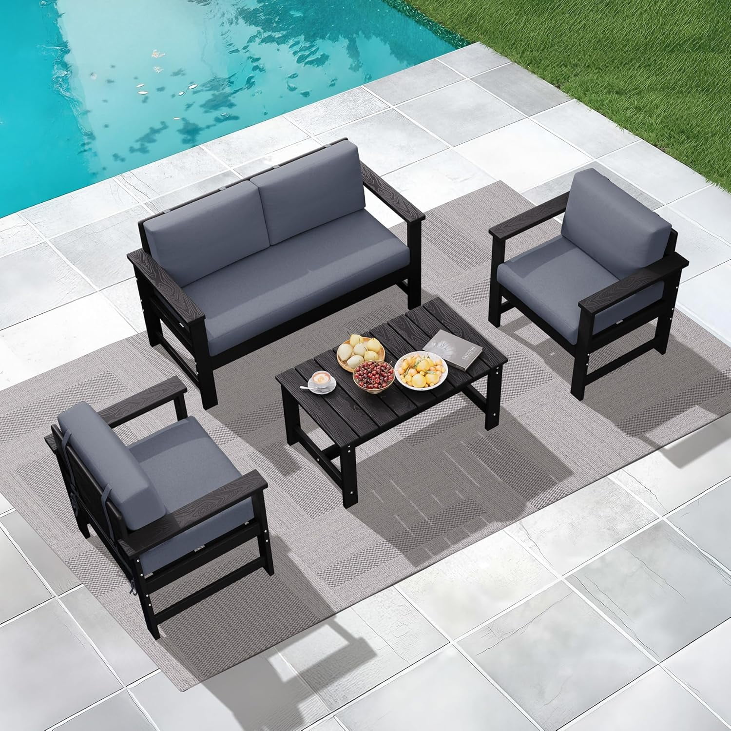 KINGYES 4 Pieces Outdoor Furniture Set, HDPE All Weather Use ...