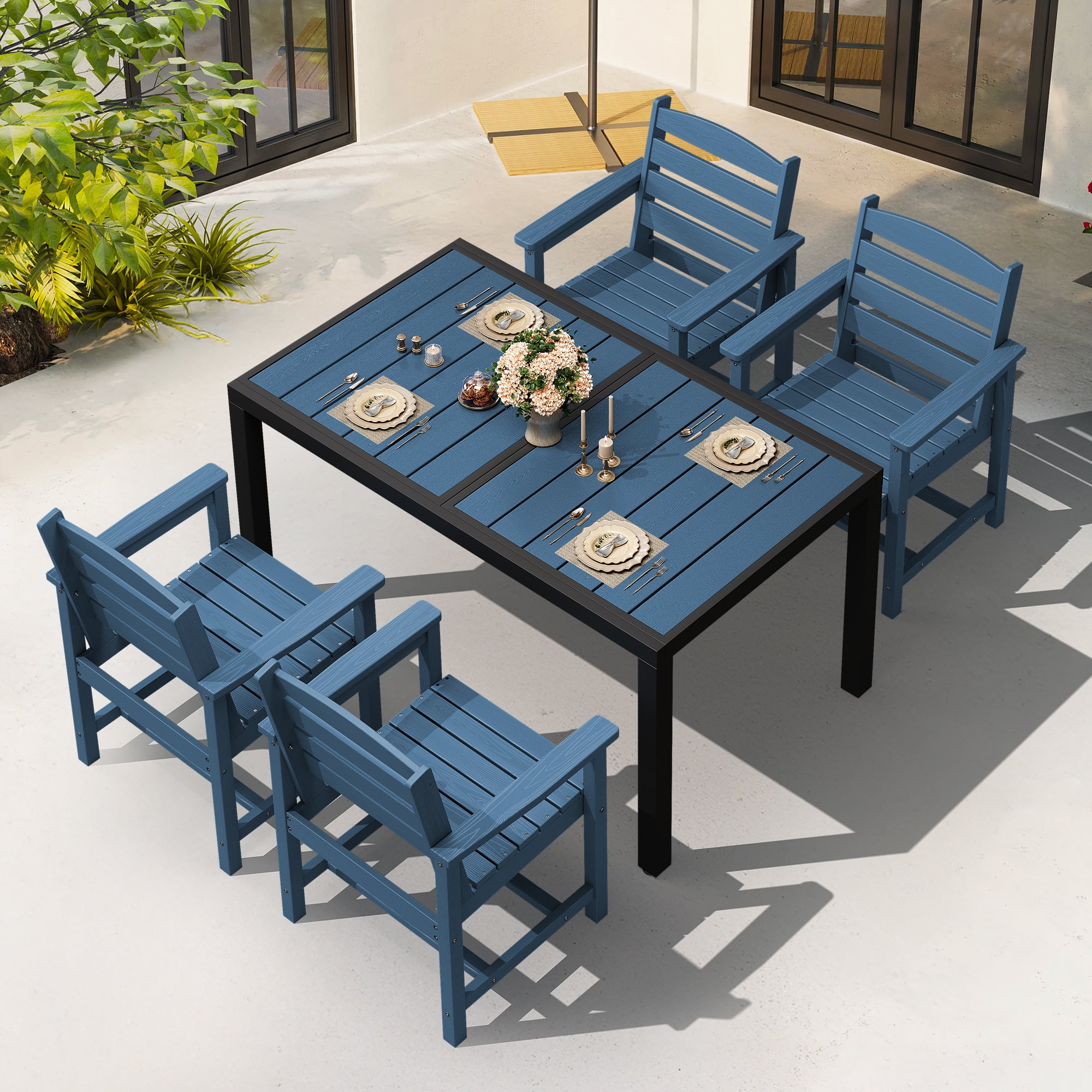 SERWALL 5 Piece HDPE Outdoor Dining Set Aluminum Expandable Patio ...