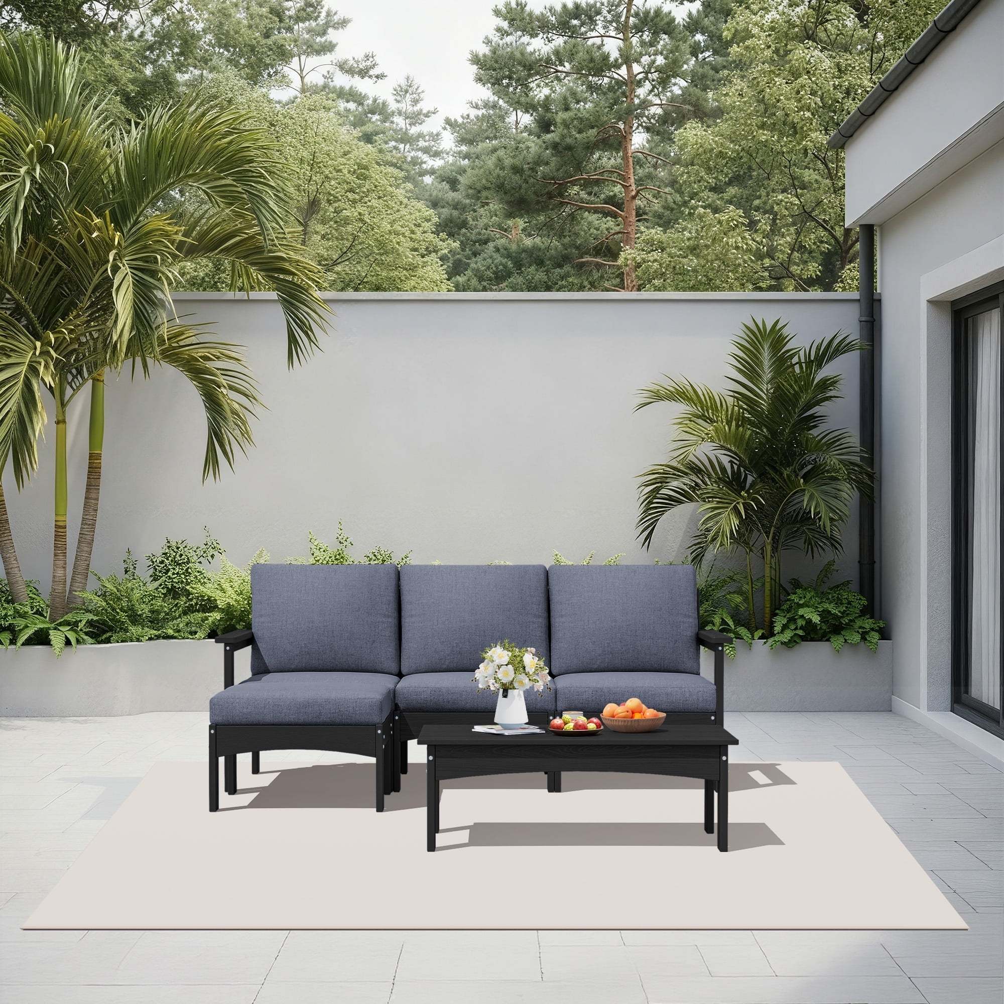 SERWALL 5-Piece HDPE Outdoor Patio Sofa Set, Modular Sectional ...