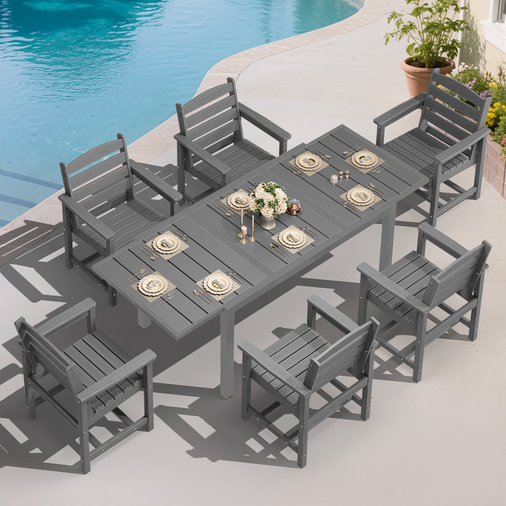 SERWALL 7-Piece Outdoor Dining Set with Expandable Patio Dining Table ...