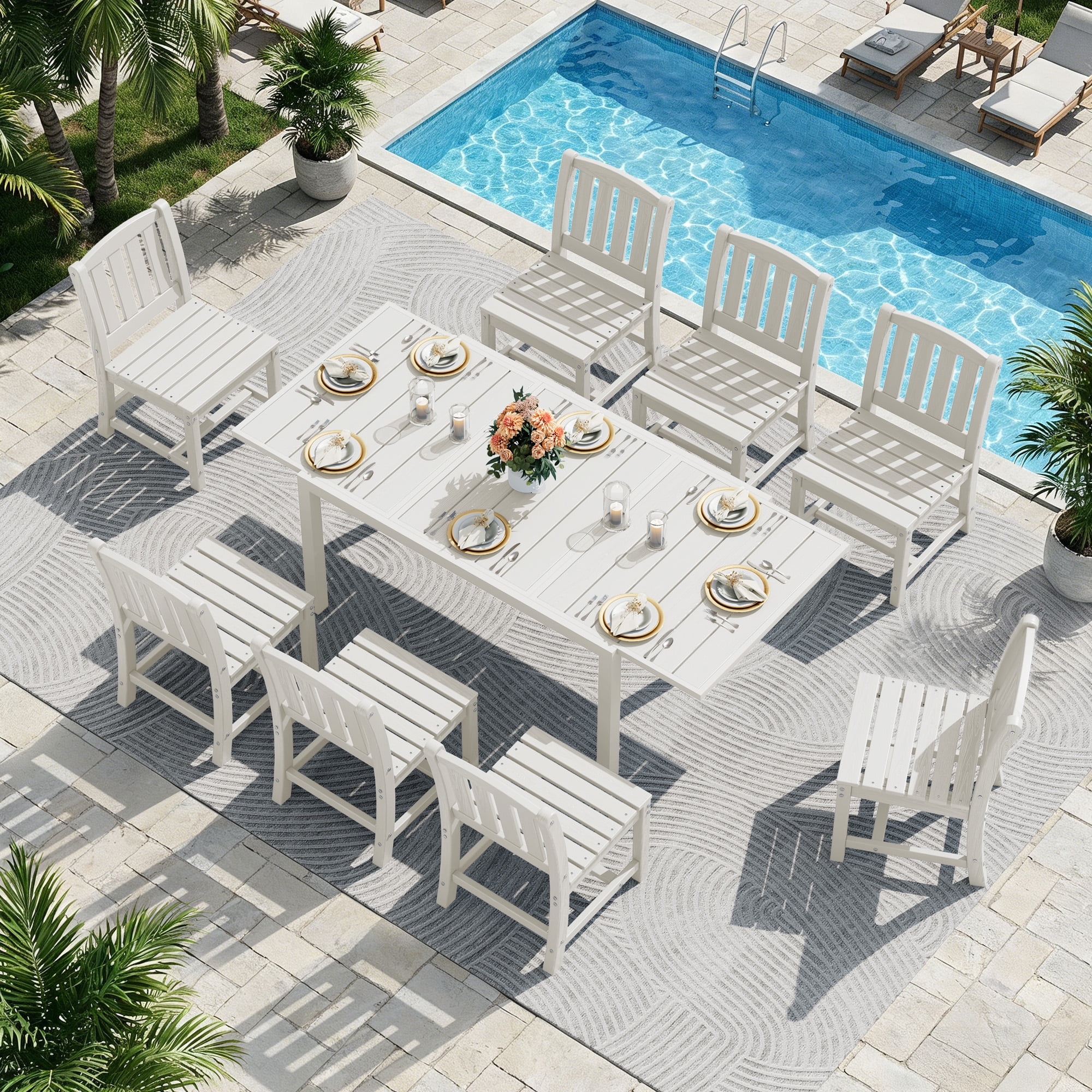 SERWALL 9-Piece Outdoor Dining Set with Expandable Patio Dining Table ...