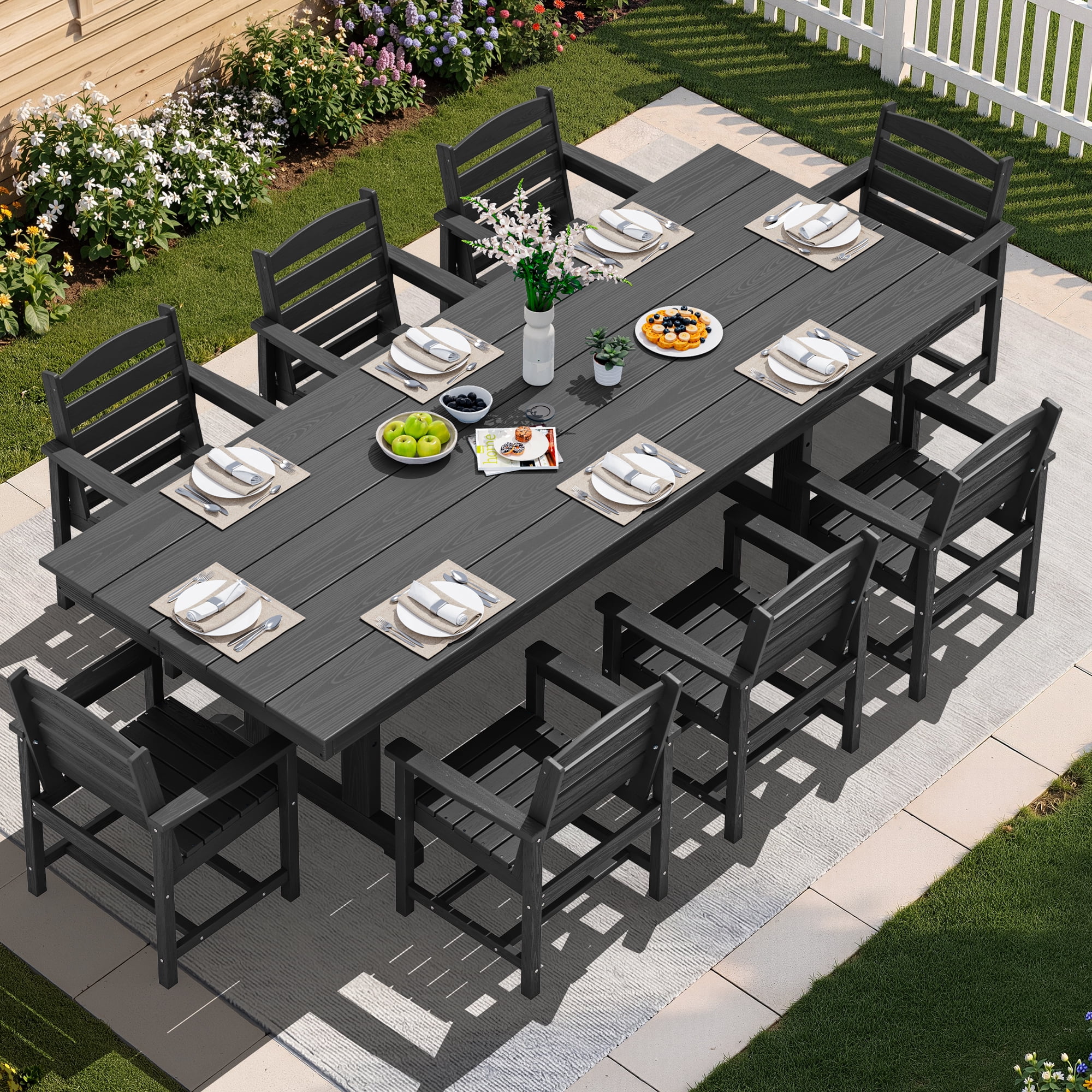 SERWALL 9 Pieces Outdoor Dining Set, Patio Dining Set, HDPE Outdoor ...
