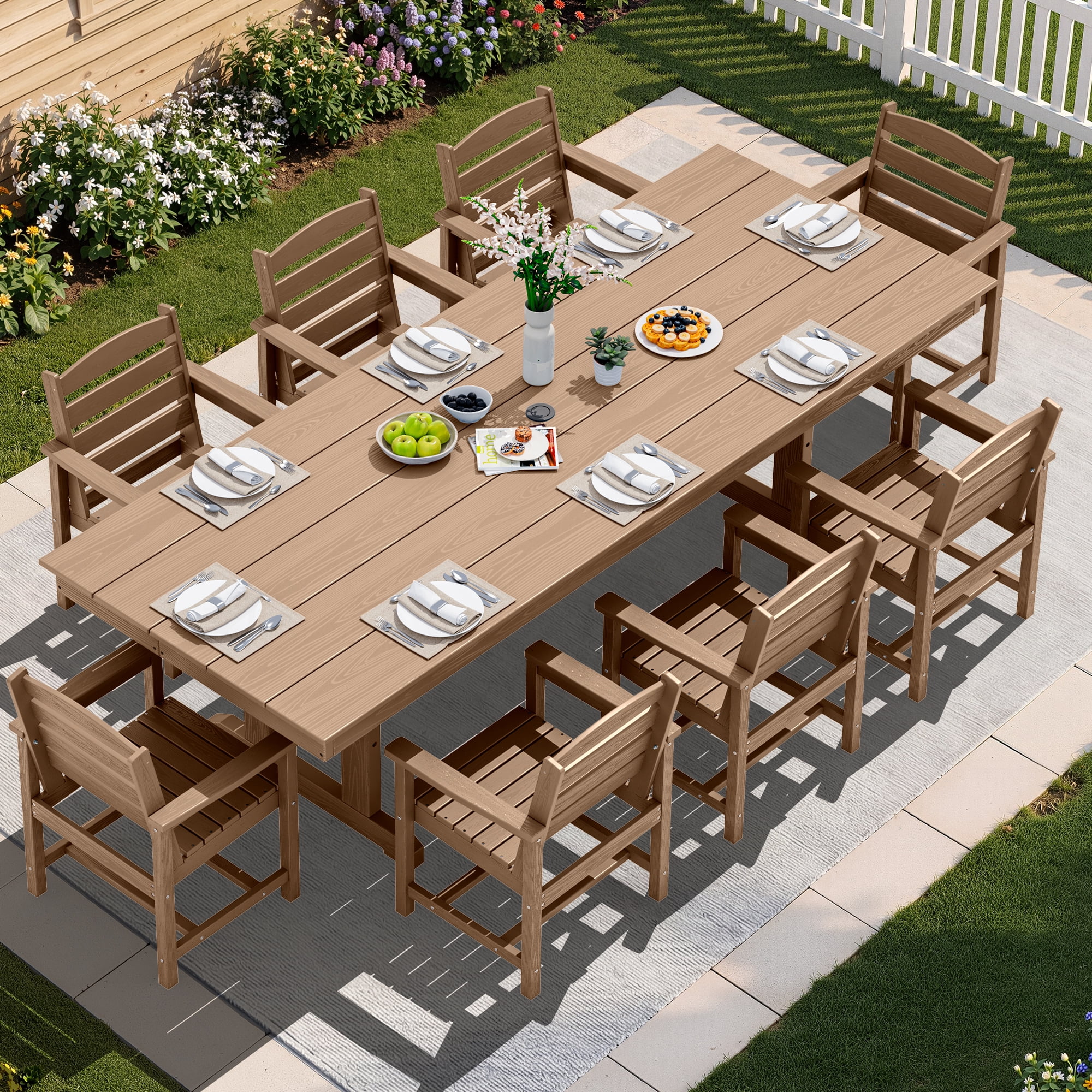 SERWALL 9 Pieces Outdoor Dining Set, Patio Dining Set, HDPE Outdoor ...