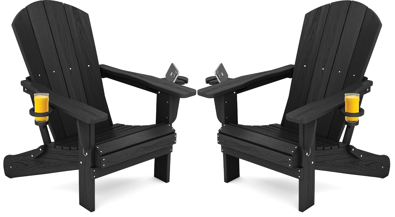 SERWALL Adirondack Chair Set of 2 with Cup Holders, All Weather Fire ...