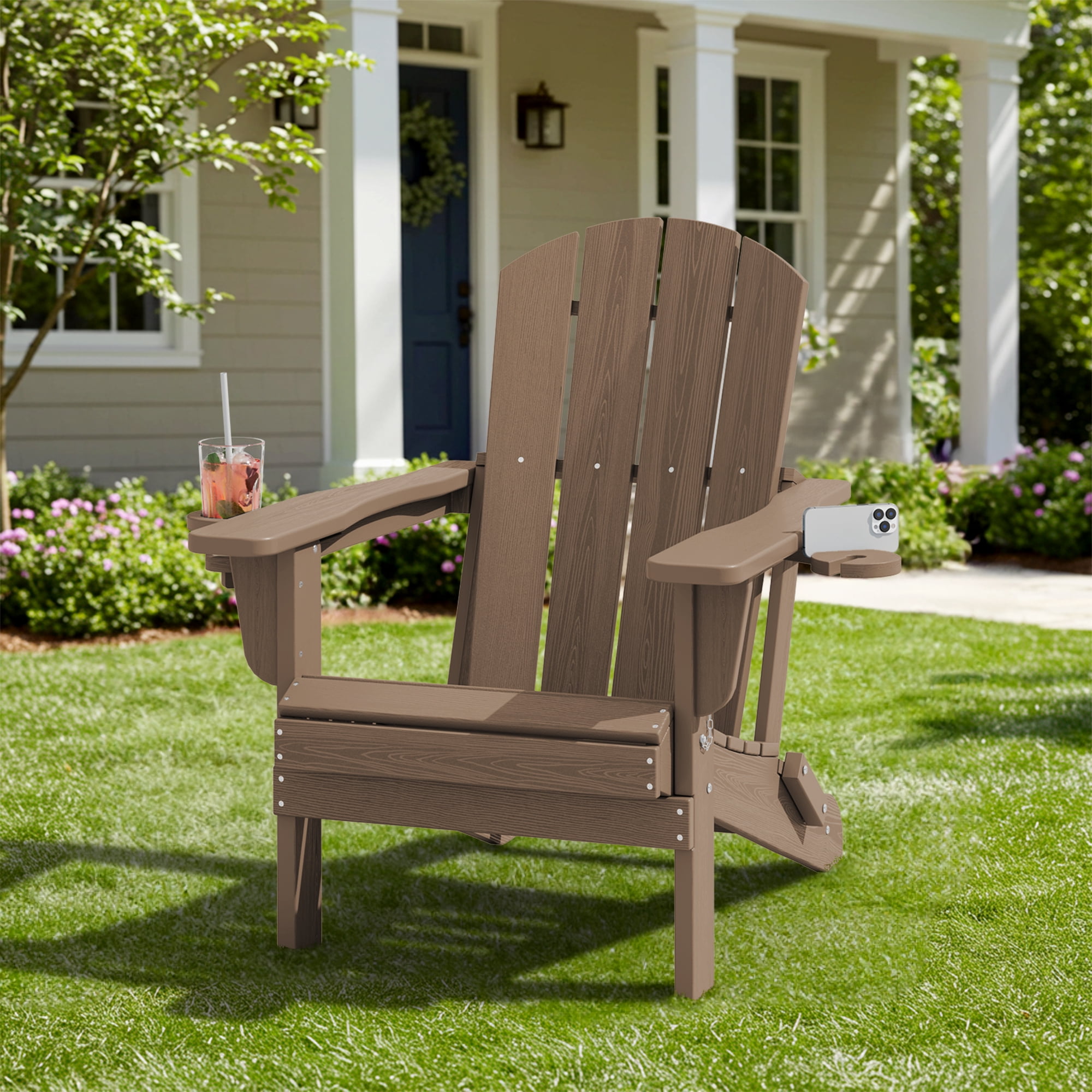 SERWALL Adirondack Chair with Cup Holders, All Weather Resistant Chair ...