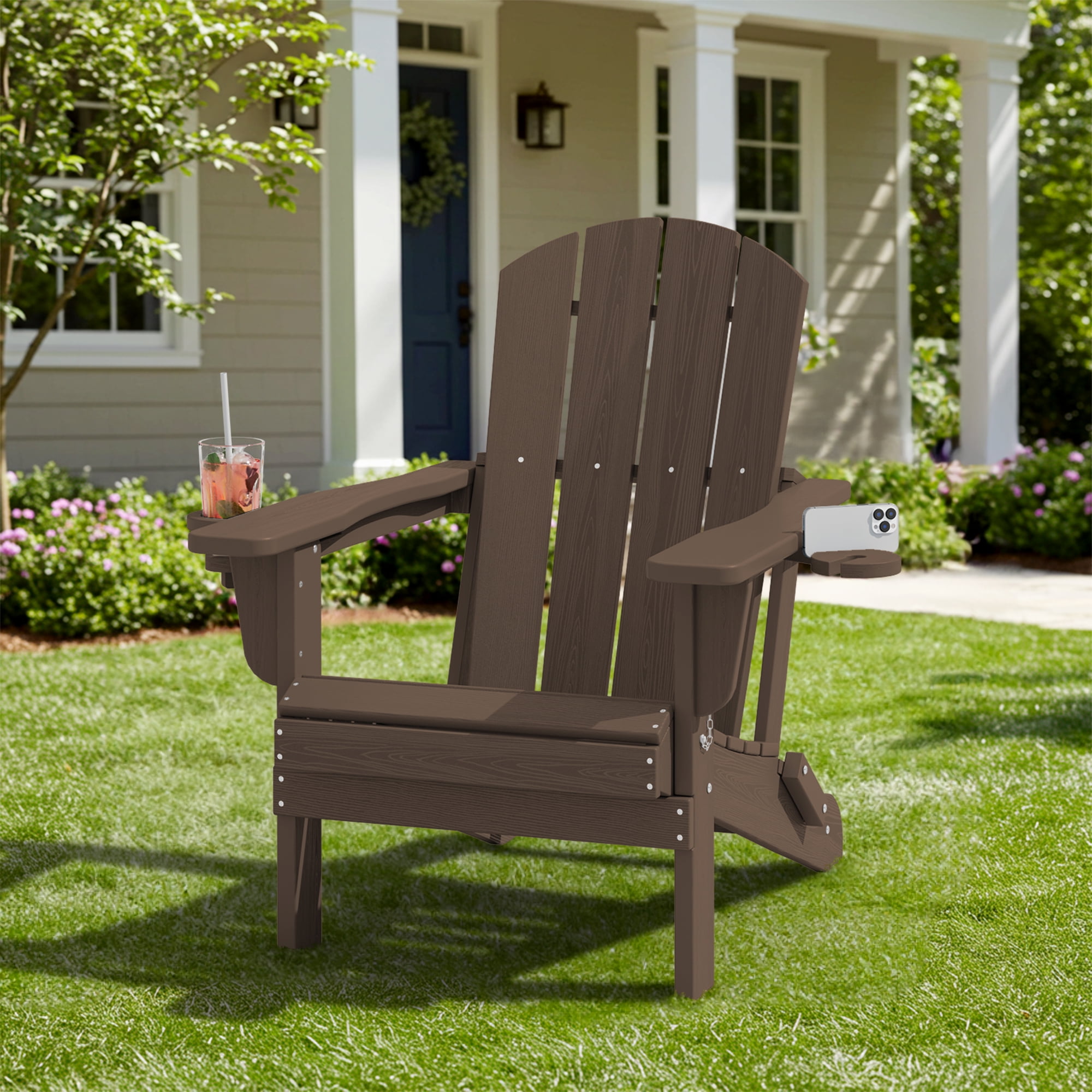 SERWALL Adirondack Chair with Cup Holders, All Weather Resistant Chair ...