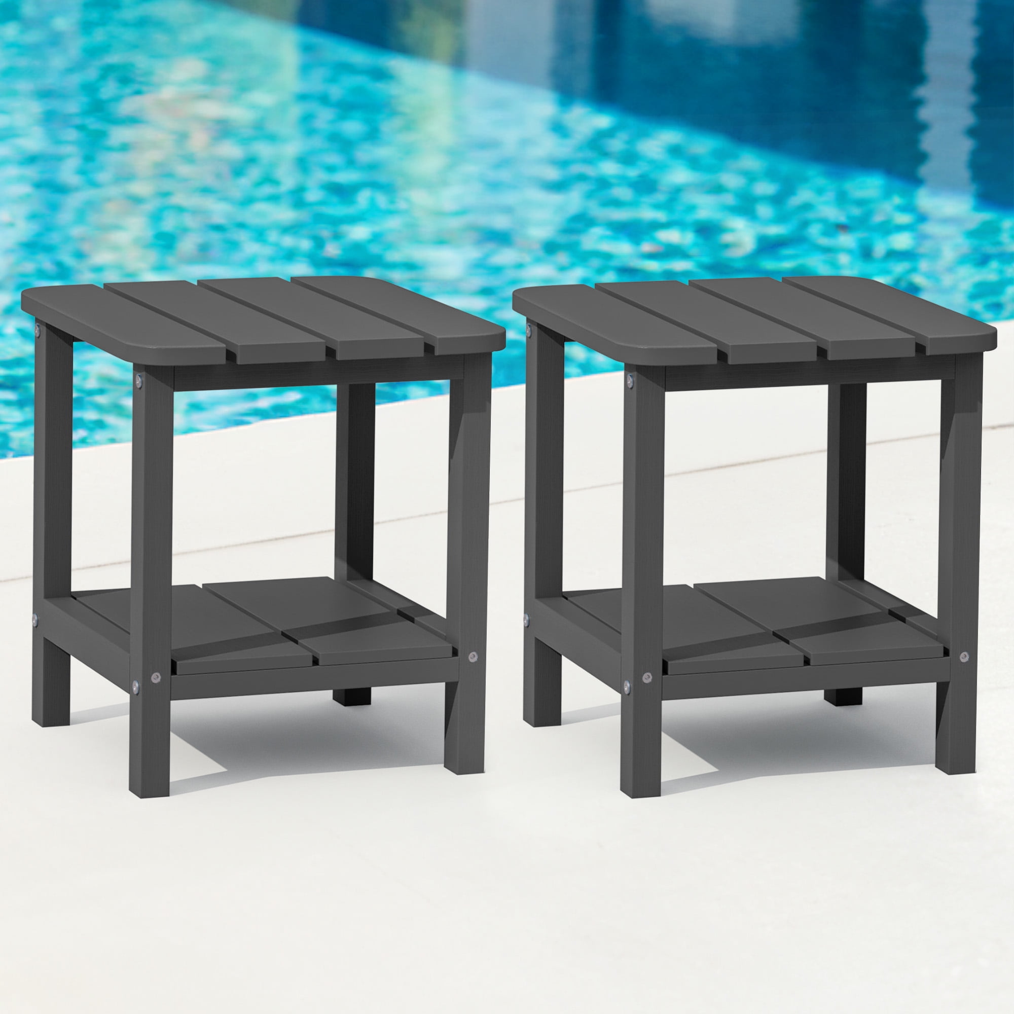SERWALL Adirondack Outdoor Side Tables Set of 2, All Weather Use Double ...