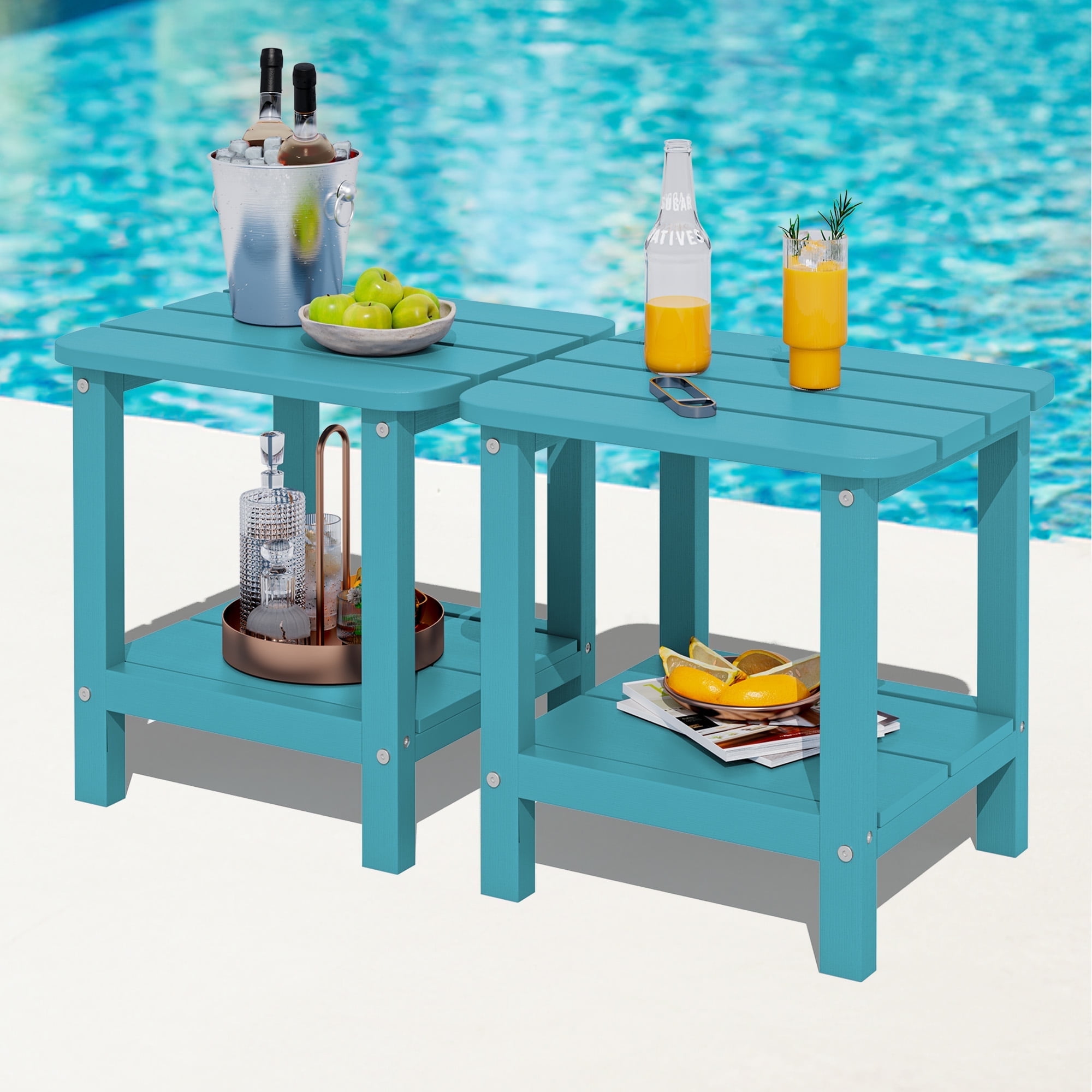 SERWALL Adirondack Outdoor Side Tables Set of 2, All Weather Use Double ...