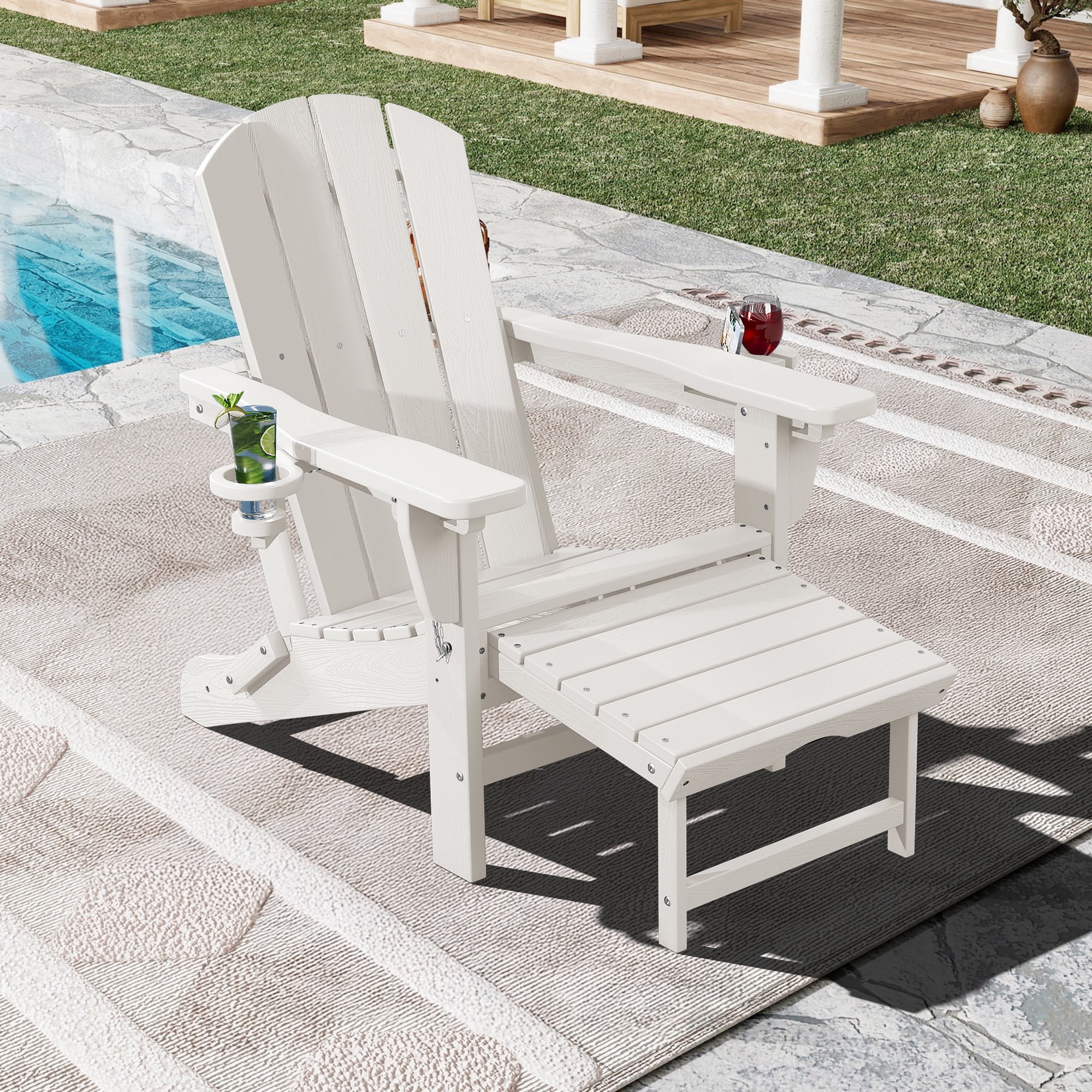 SERWALL Adjustable Folding Adirondack Chair with Footrest & Dual Cup ...