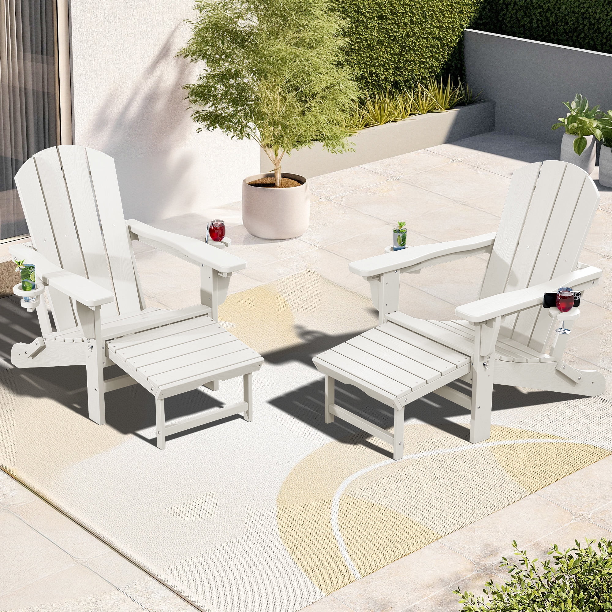 SERWALL Adjustable Folding Adirondack Chair with Footrest & Dual Cup ...