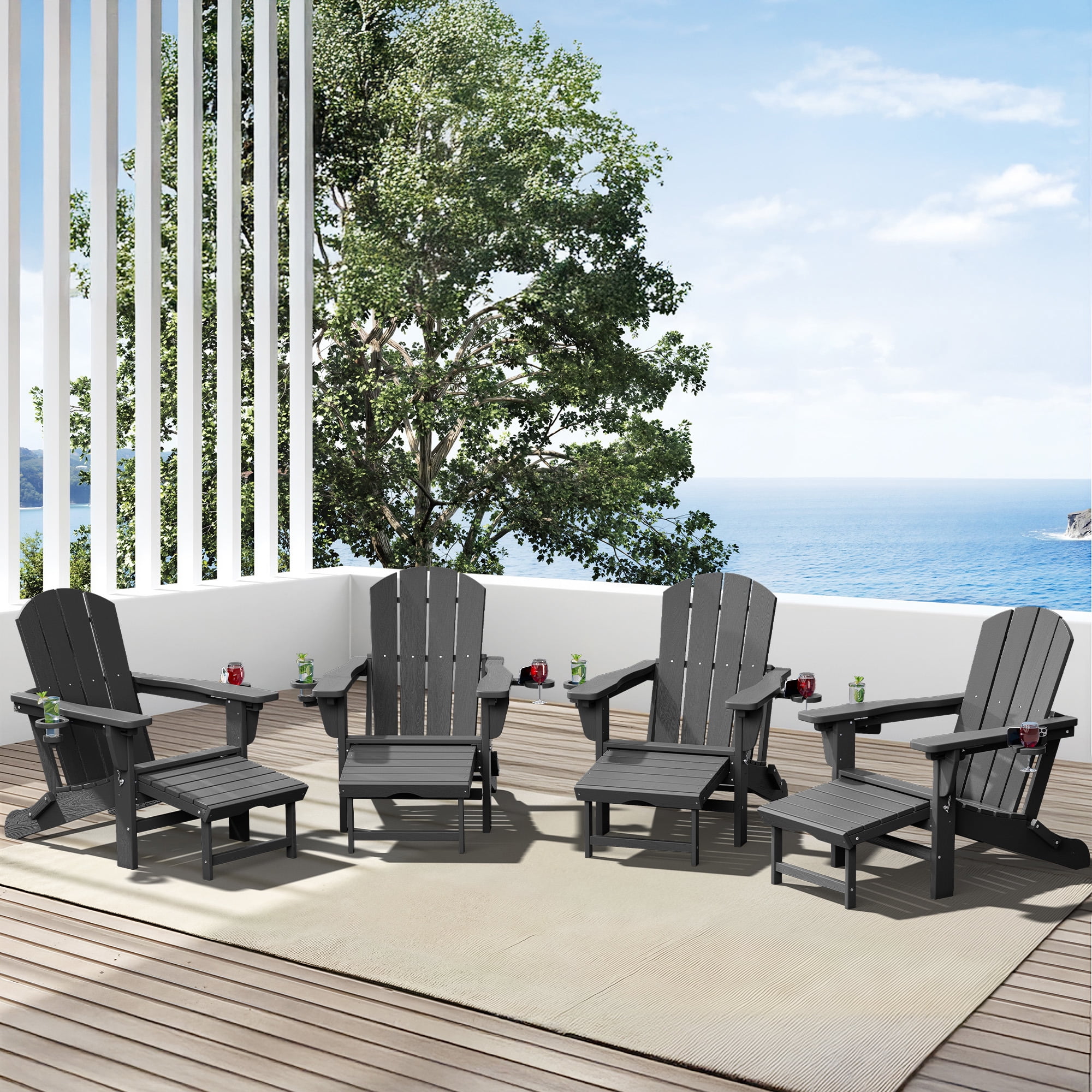 SERWALL Adjustable Folding Adirondack Chair with Footrest & Dual Cup ...