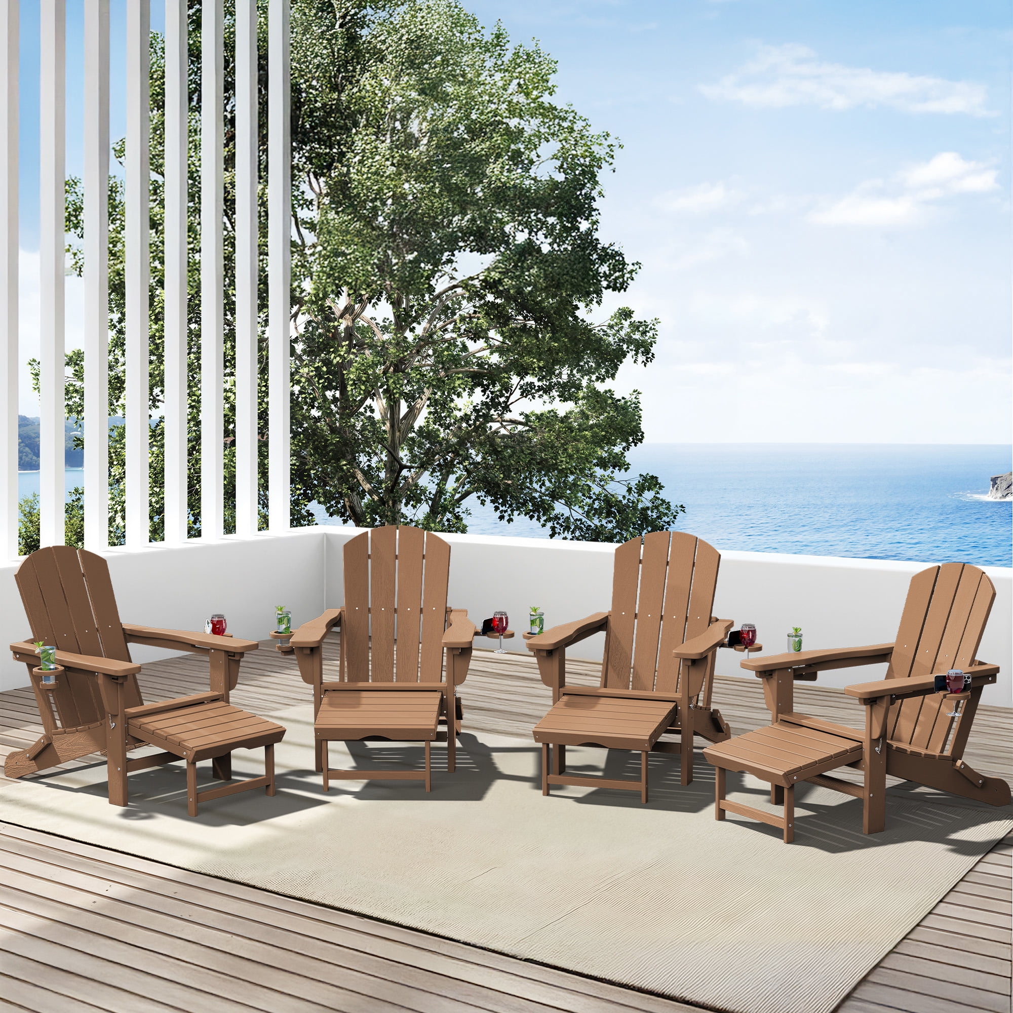 SERWALL Adjustable Folding Adirondack Chair with Footrest & Dual Cup ...