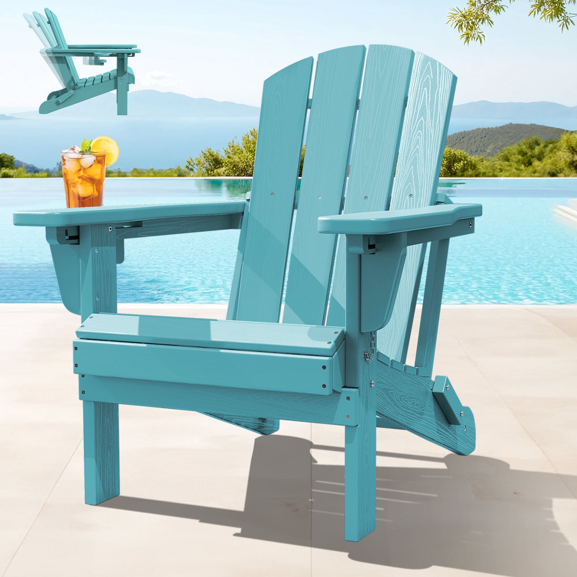 SERWALL Adjustable Folding HDPE Adirondack Chair Outdoor with Cup ...