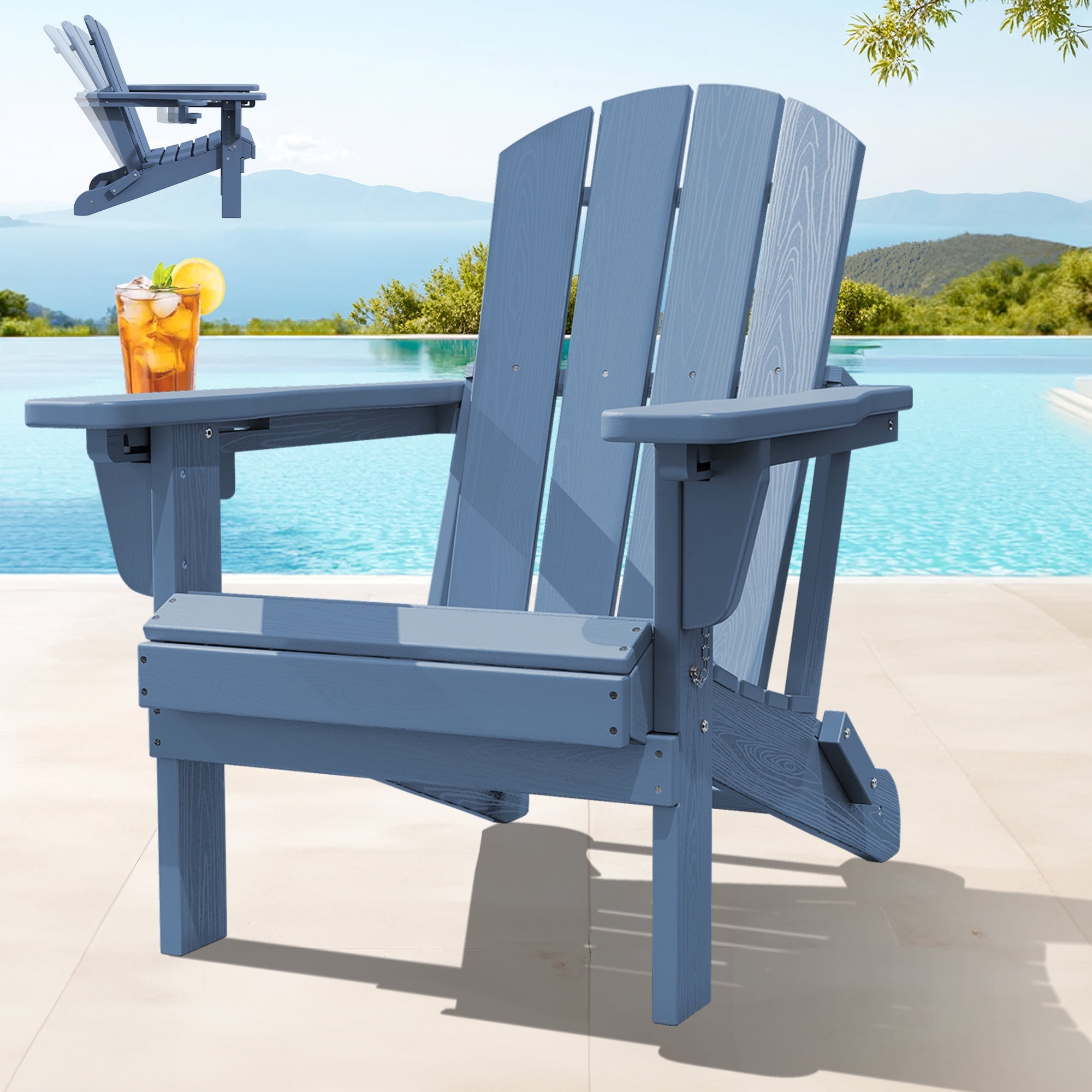 SERWALL Adjustable Folding HDPE Adirondack Chair Outdoor with Cup ...