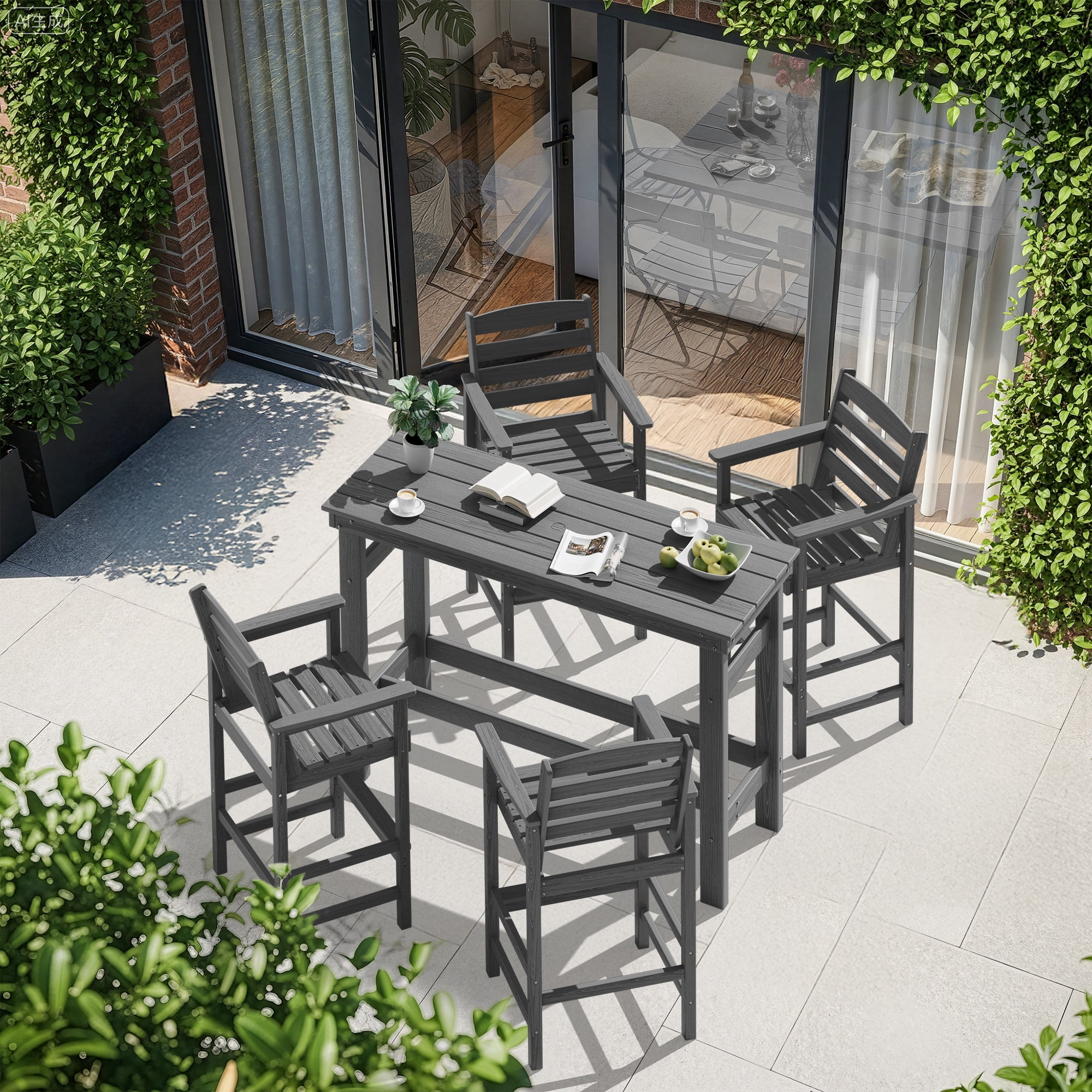 SERWALL All Weather HDPE Outdoor Patio Bar Set, Adirondack Chairs Set ...