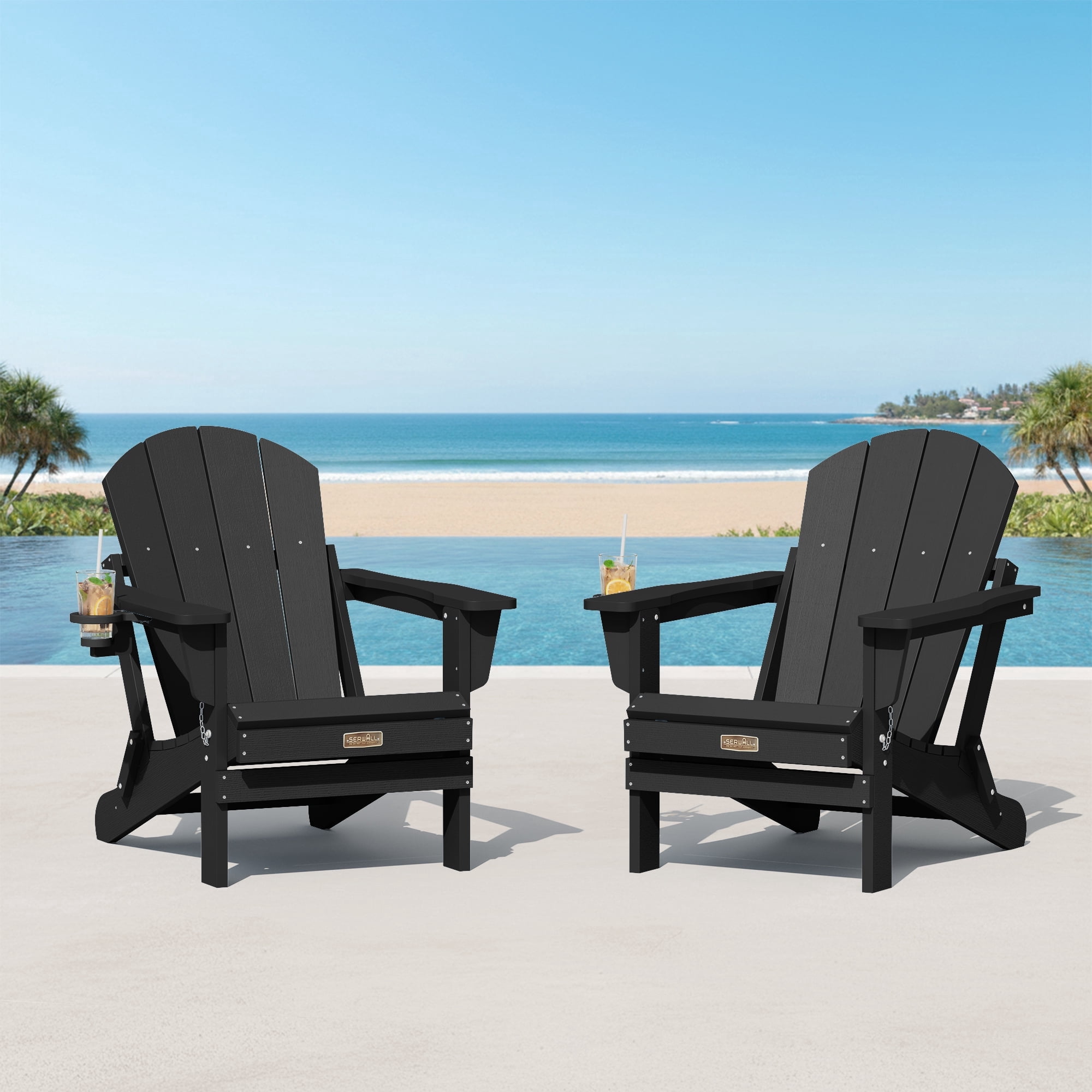 SERWALL Folding Adirondack Chair Set of 2, Weather Resistant for Patio ...