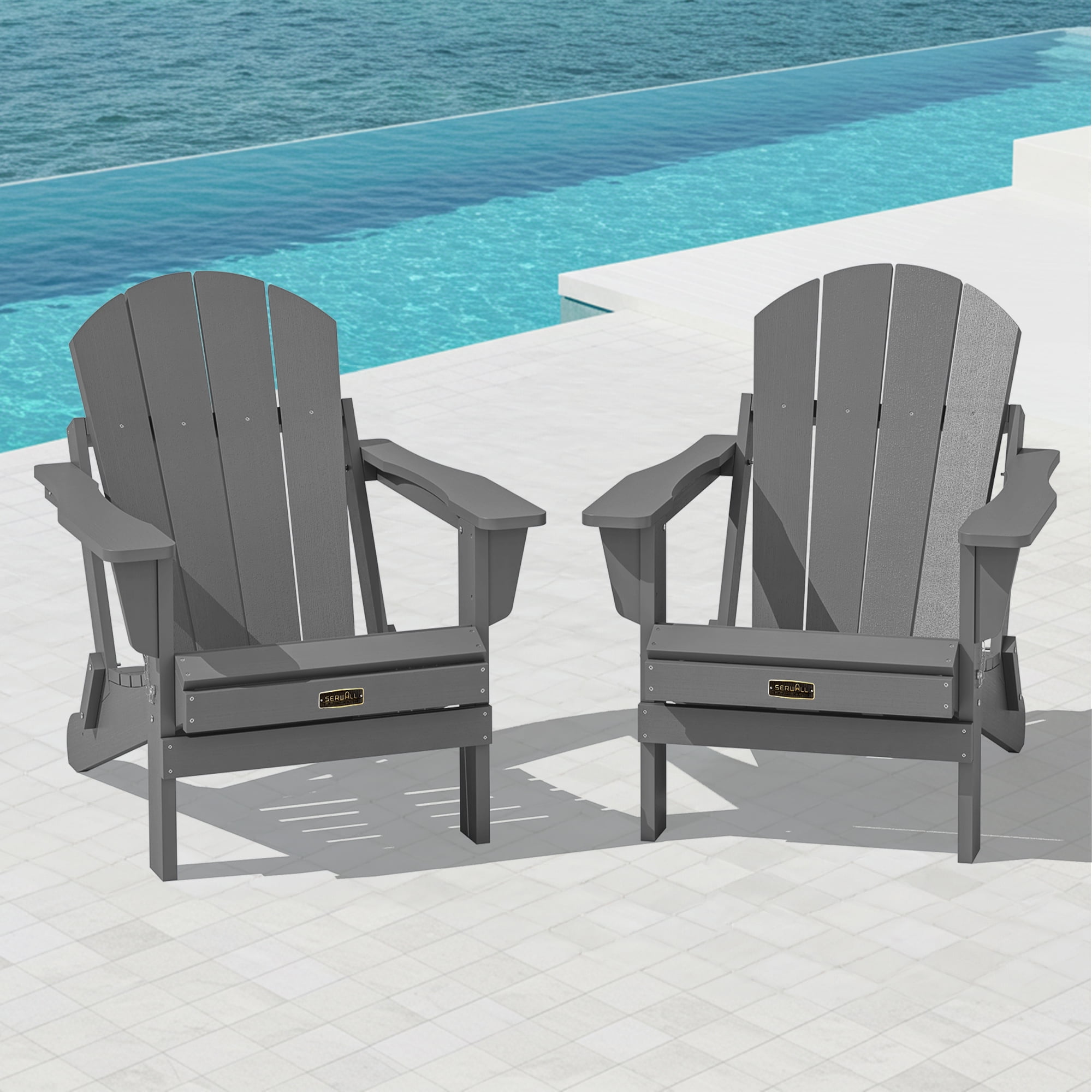 SERWALL Foldable Adirondack Chair Set of 2, Patio Seat, Weather ...