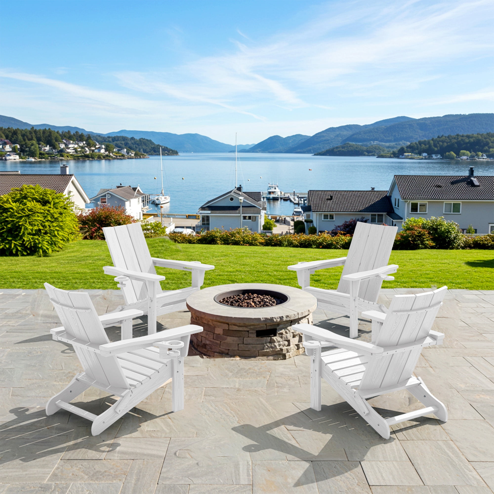 SERWALL, Folding Adirondack Chair, Set of 4, White - Walmart.com