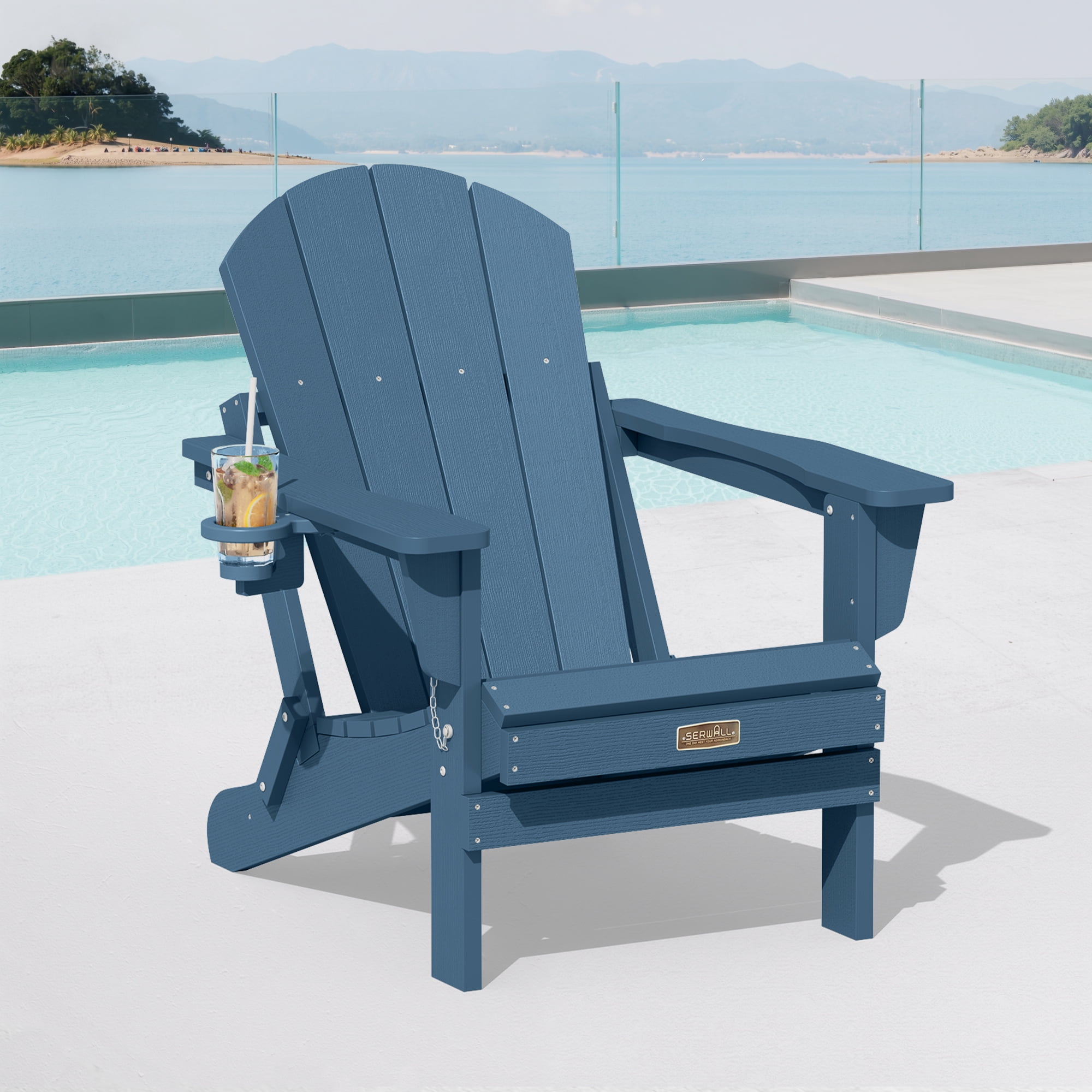 SERWALL Folding Adirondack Chair with Cup Holder, Weather Resistant ...