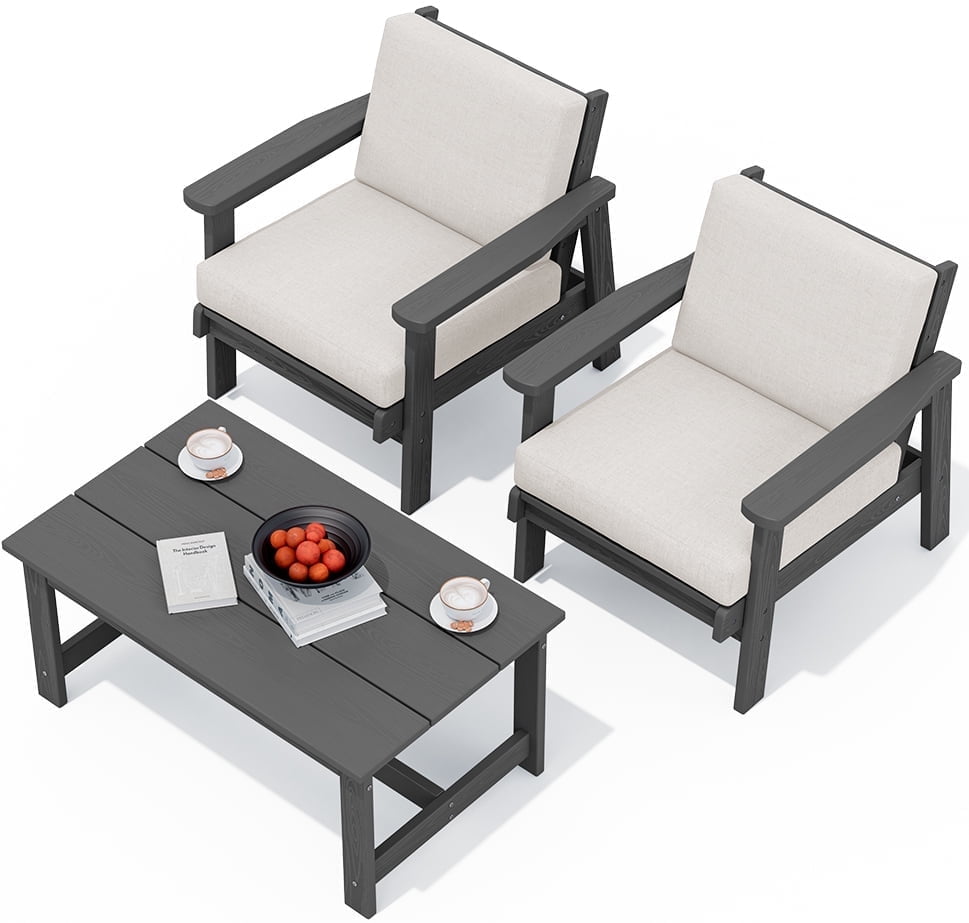 SERWALL 3 Pieces Outdoor HDPE Patio Furniture Sets,Outdoor Patio ...