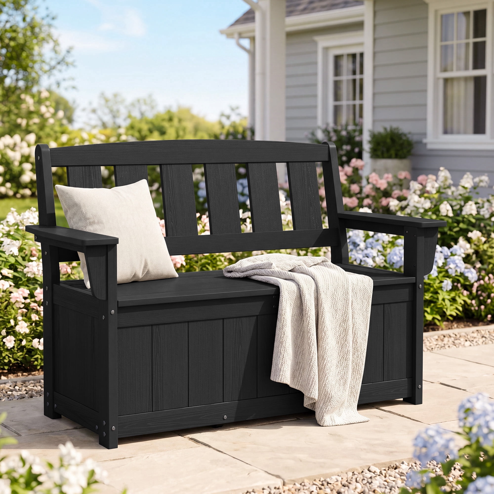 SERWALL HDPE Outdoor Storage Bench, Waterproof Deck Box with Storage ...