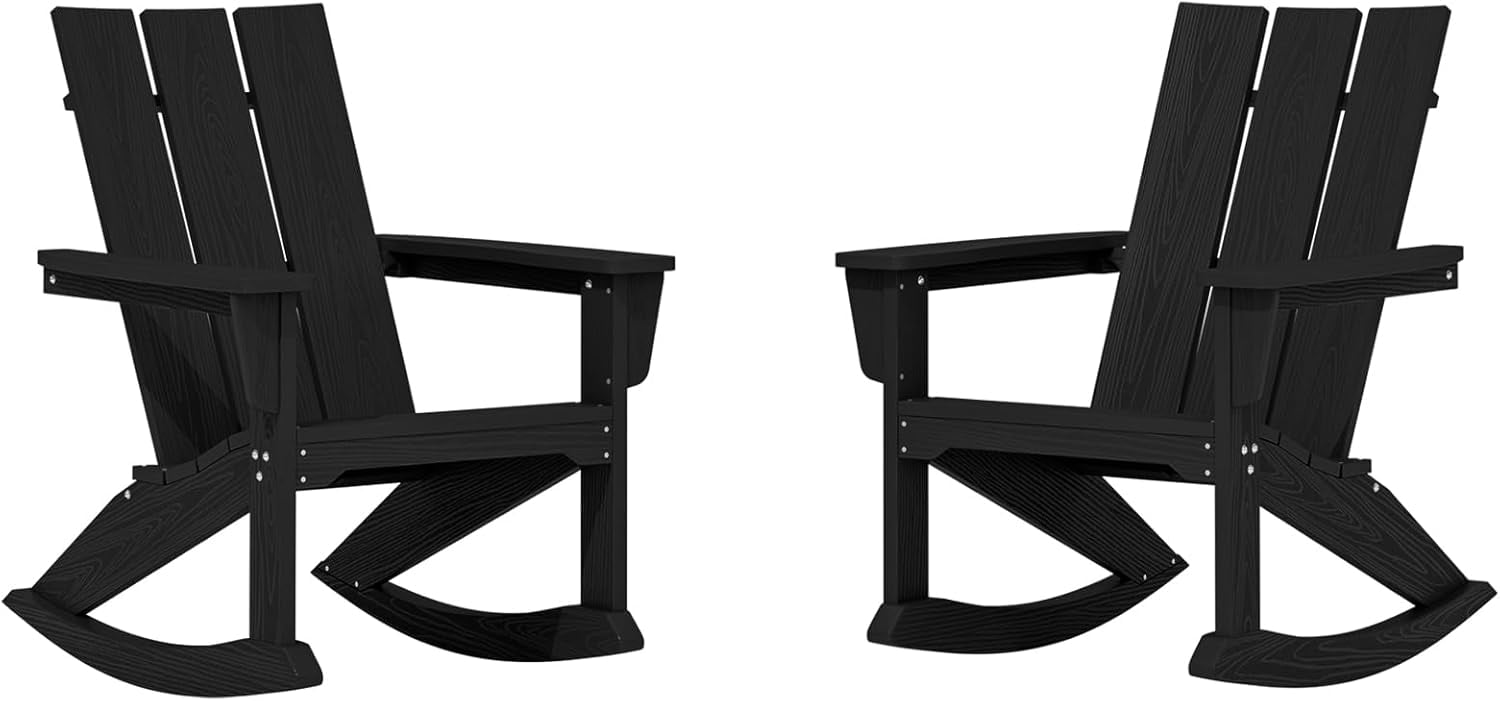 SERWALL Modern Outdoor Rocking Chair Set of 2, All Weather Adirondack ...