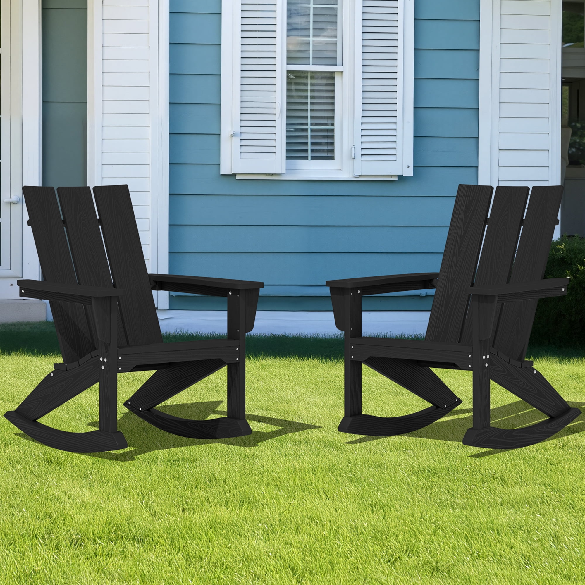 SERWALL Modern Outdoor Rocking Chairs Set of 2, All Weather Adirondack ...