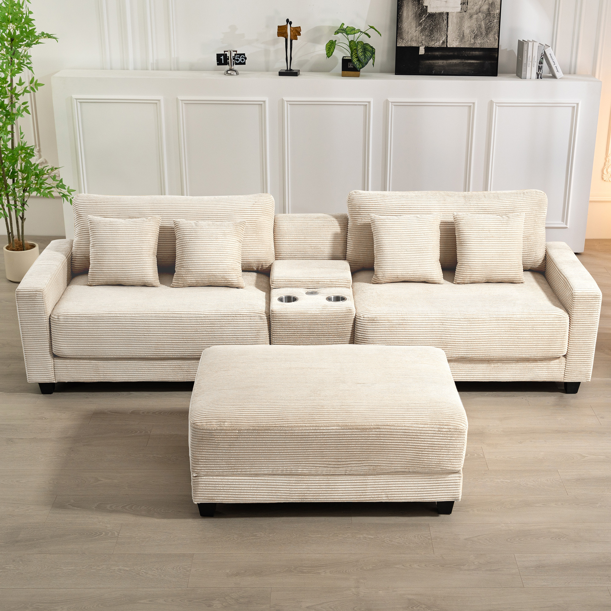 Larissa Sofa, USB Ports and Storage Pockets, Beige, Hillsdale Living ...