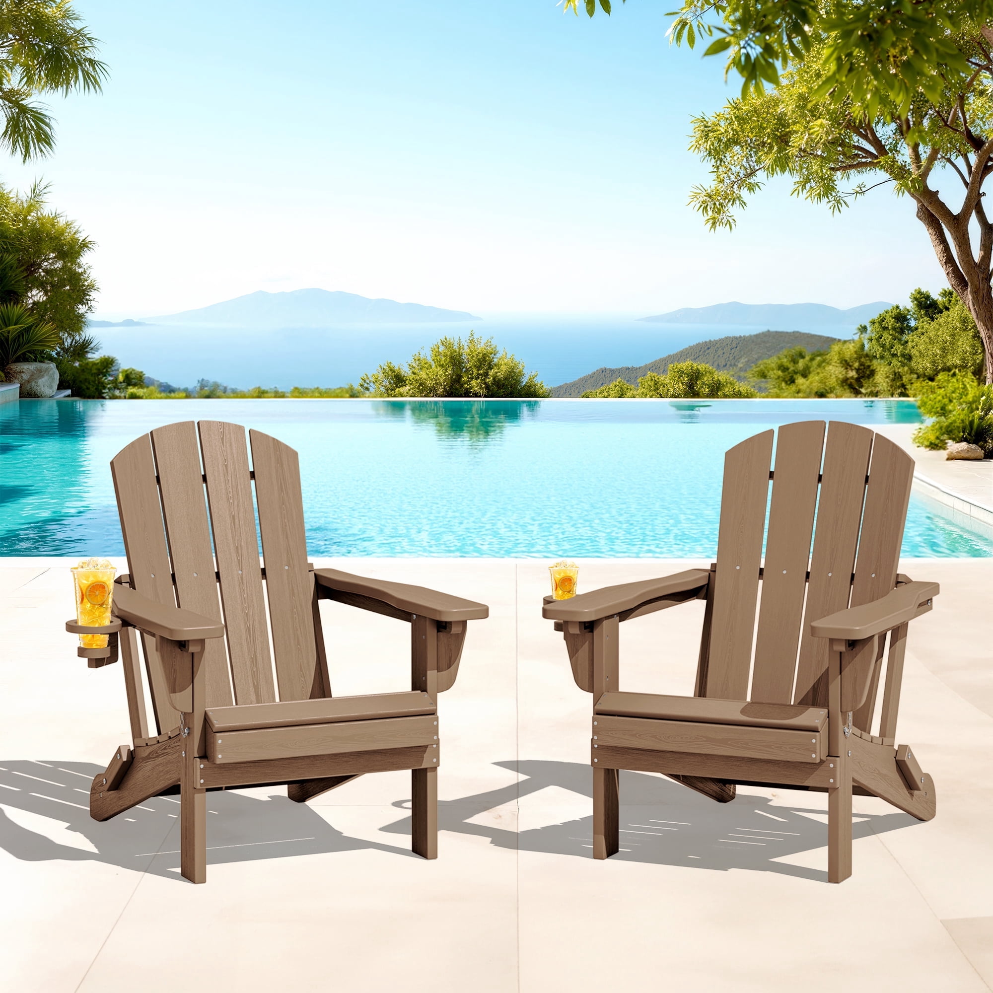SERWALL Outdoor Adjustable Folding HDPE Adirondack Chair Set of 2 with ...