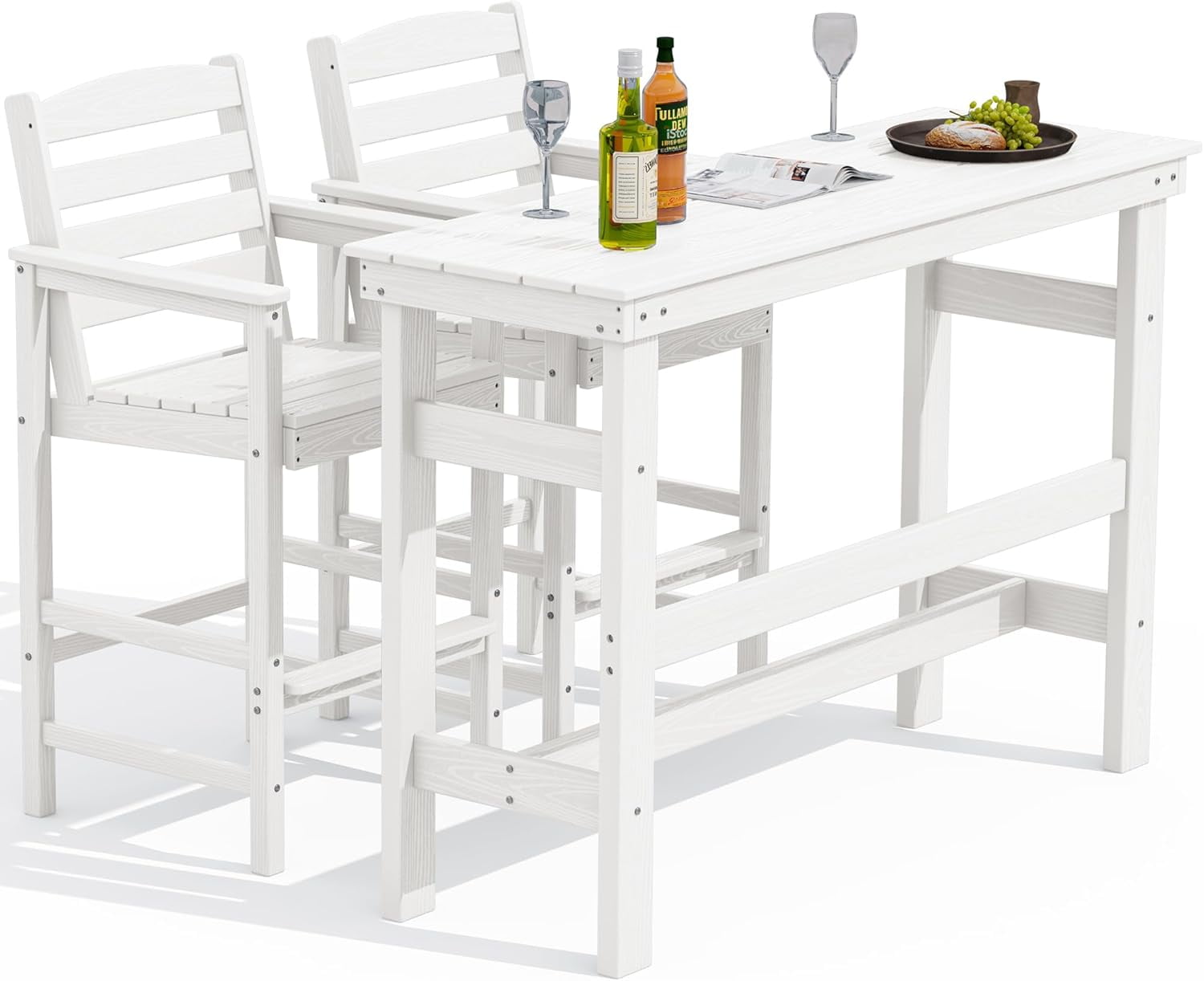 SERWALL Outdoor Bar Table and Chairs Set, Adirondack Bar Chairs Set of ...