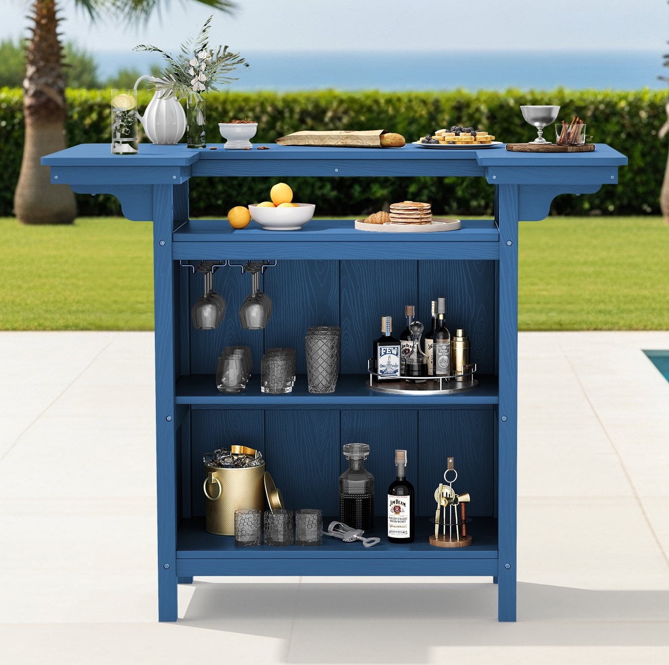 SERWALL Outdoor Bar Table, HDPE Patio Bar Table, All Weather Adirondack ...