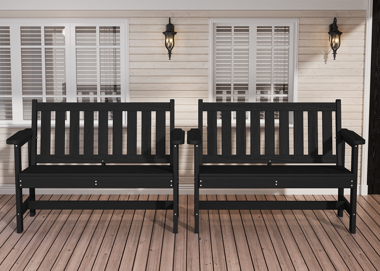 SERWALL Outdoor Bench for 2-Person, Weather-Resistant HDPE with ...