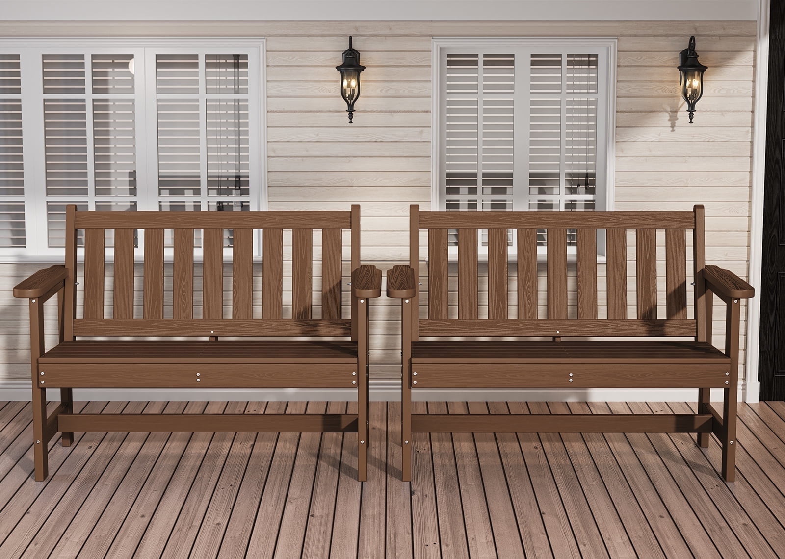 SERWALL Outdoor Bench for 2-Person, Weather-Resistant HDPE with ...