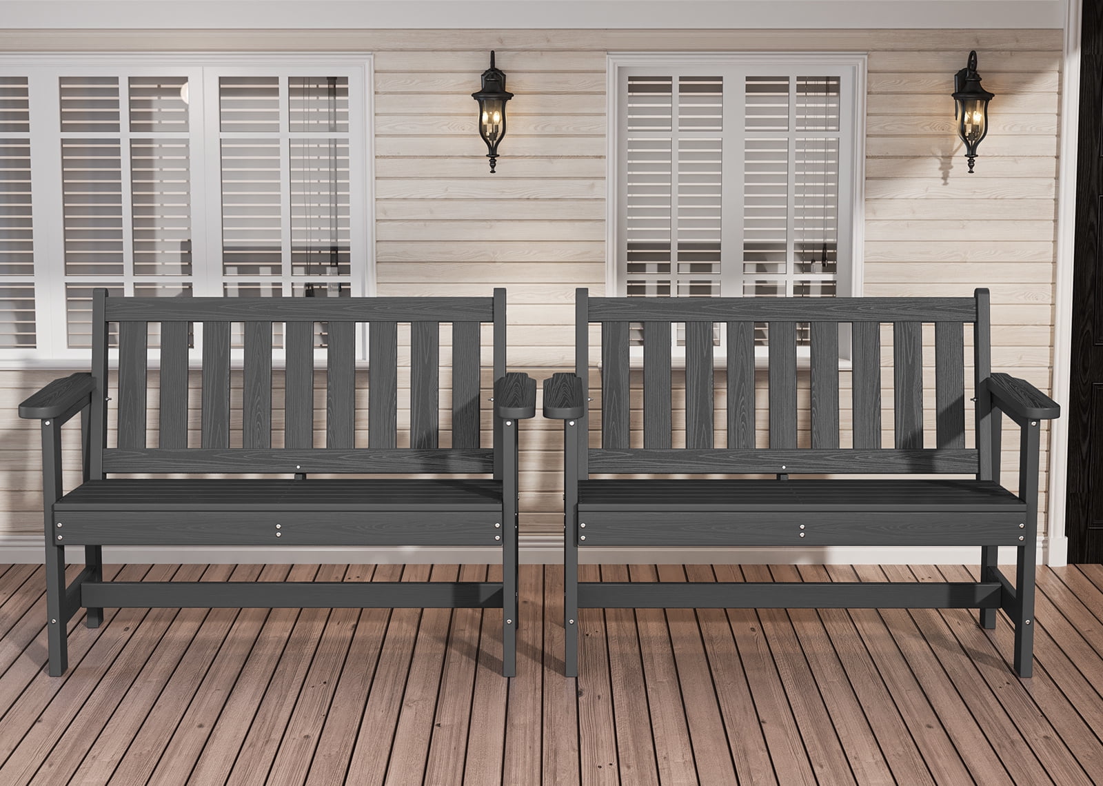 SERWALL Outdoor Bench for 2-Person, Weather-Resistant HDPE with ...