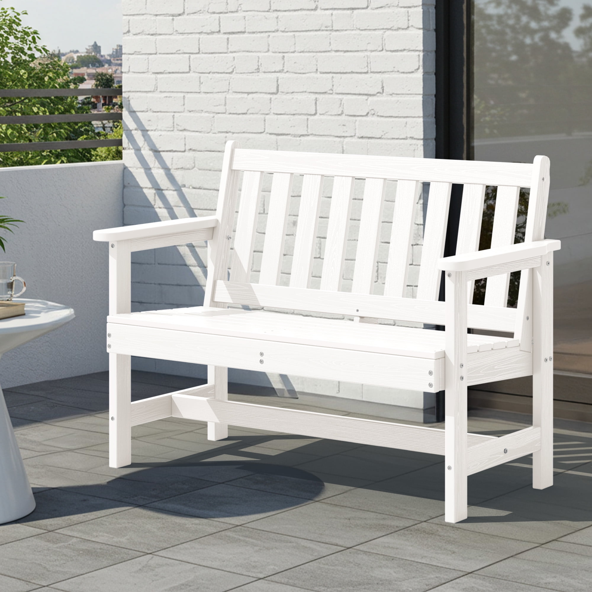 SERWALL Outdoor Bench for 2-Person, Weather-Resistant HDPE with ...